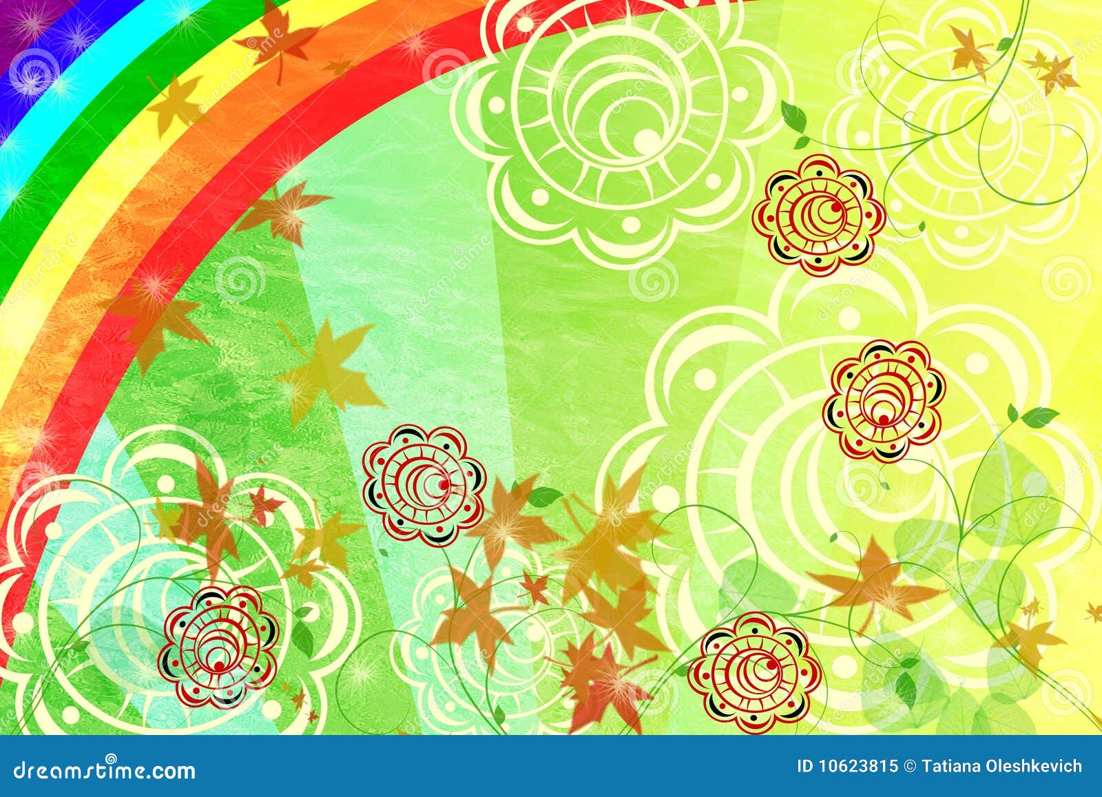 Rainbow and Autumn Background or Frame Stock Illustration ...