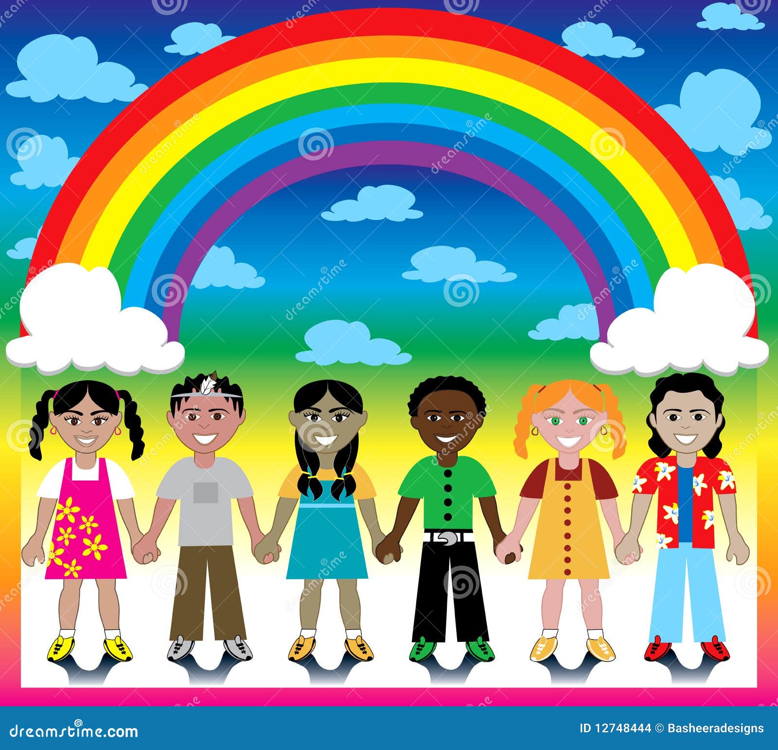 Rainbow Background with Kids Stock Vector - Illustration of gray ...