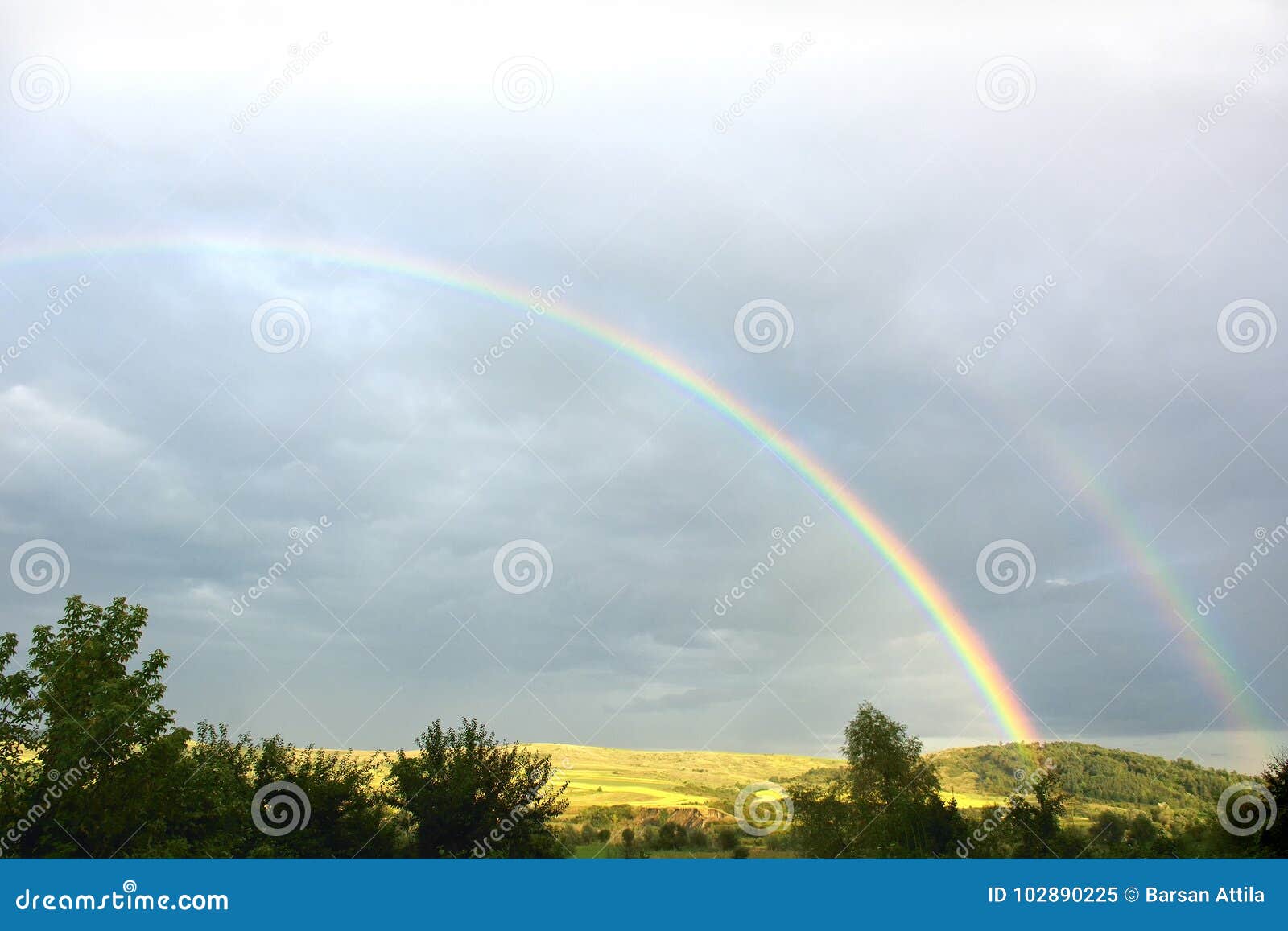 Beautiful Rainbow after Rain Over the Field Stock Image - Image of ...