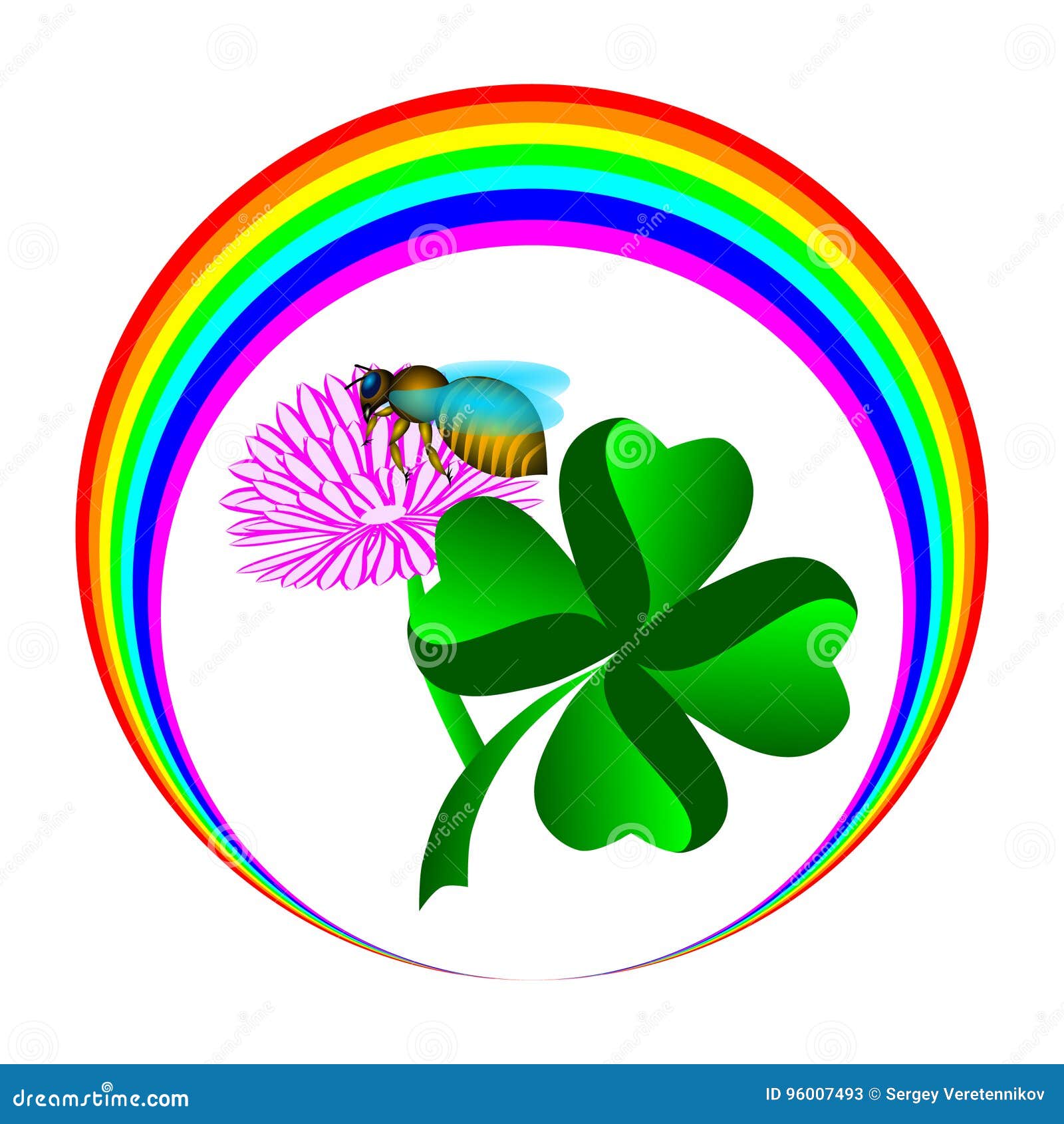 Rainbow Bee and Four Leaf Clover Stock Vector - Illustration of sunny ...