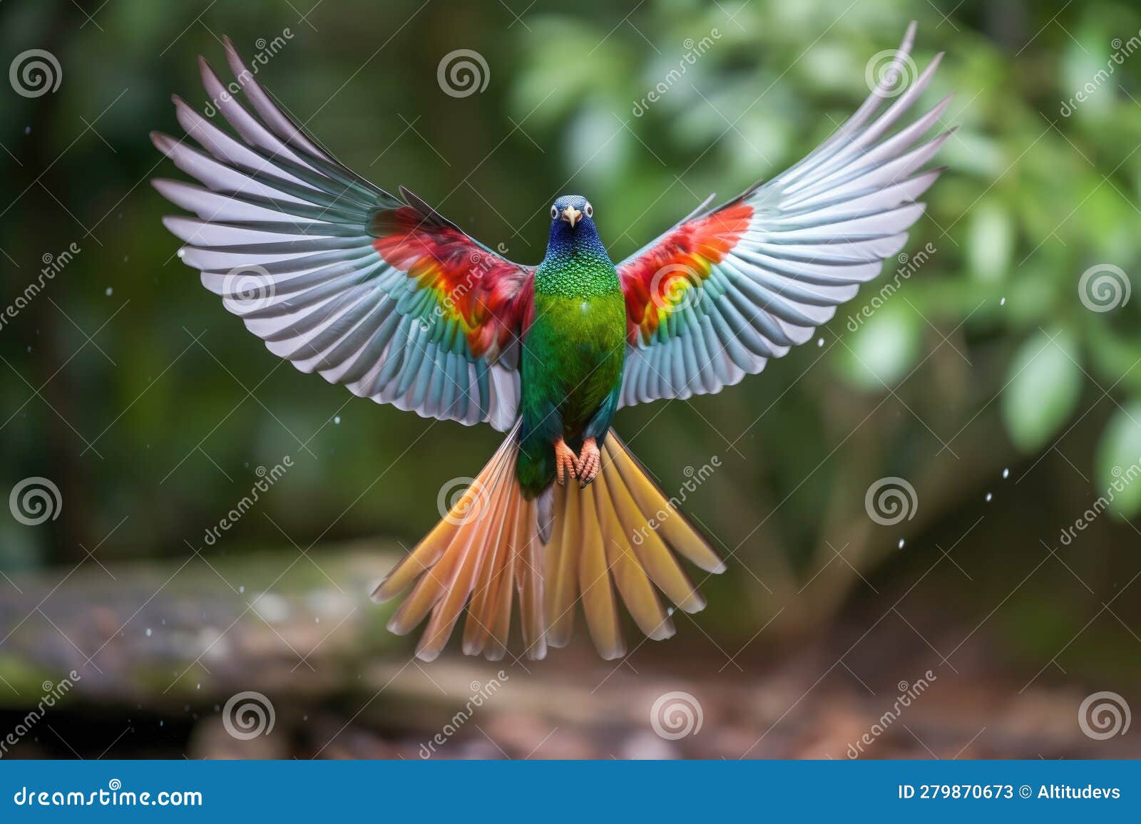 Rainbow Bird Spreading Its Wings in Flight Stock Illustration ...