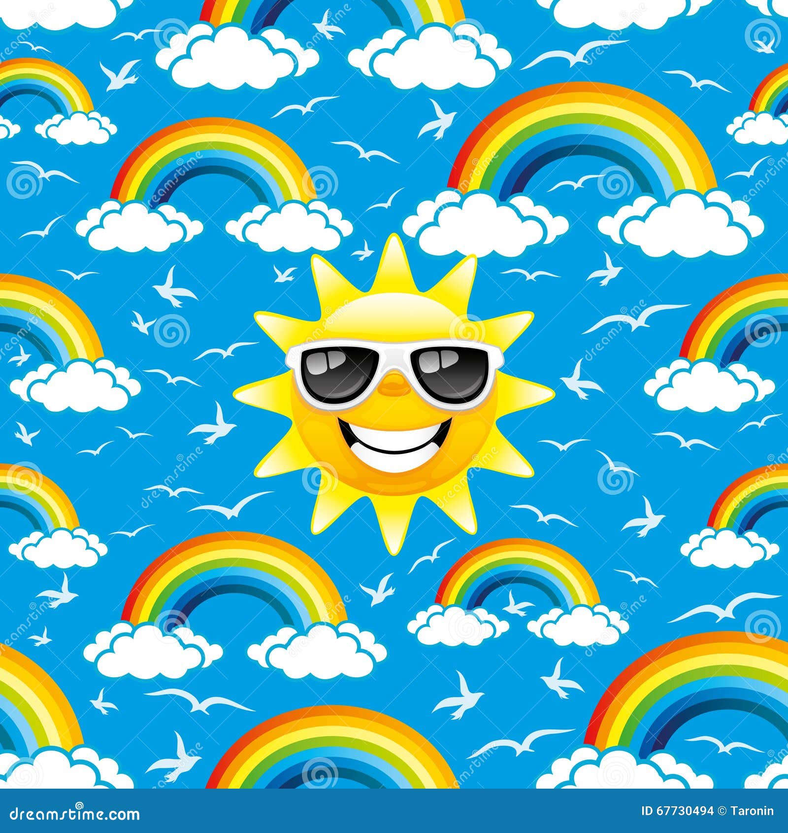 Rainbow, birds and sun stock vector. Illustration of outline - 67730494