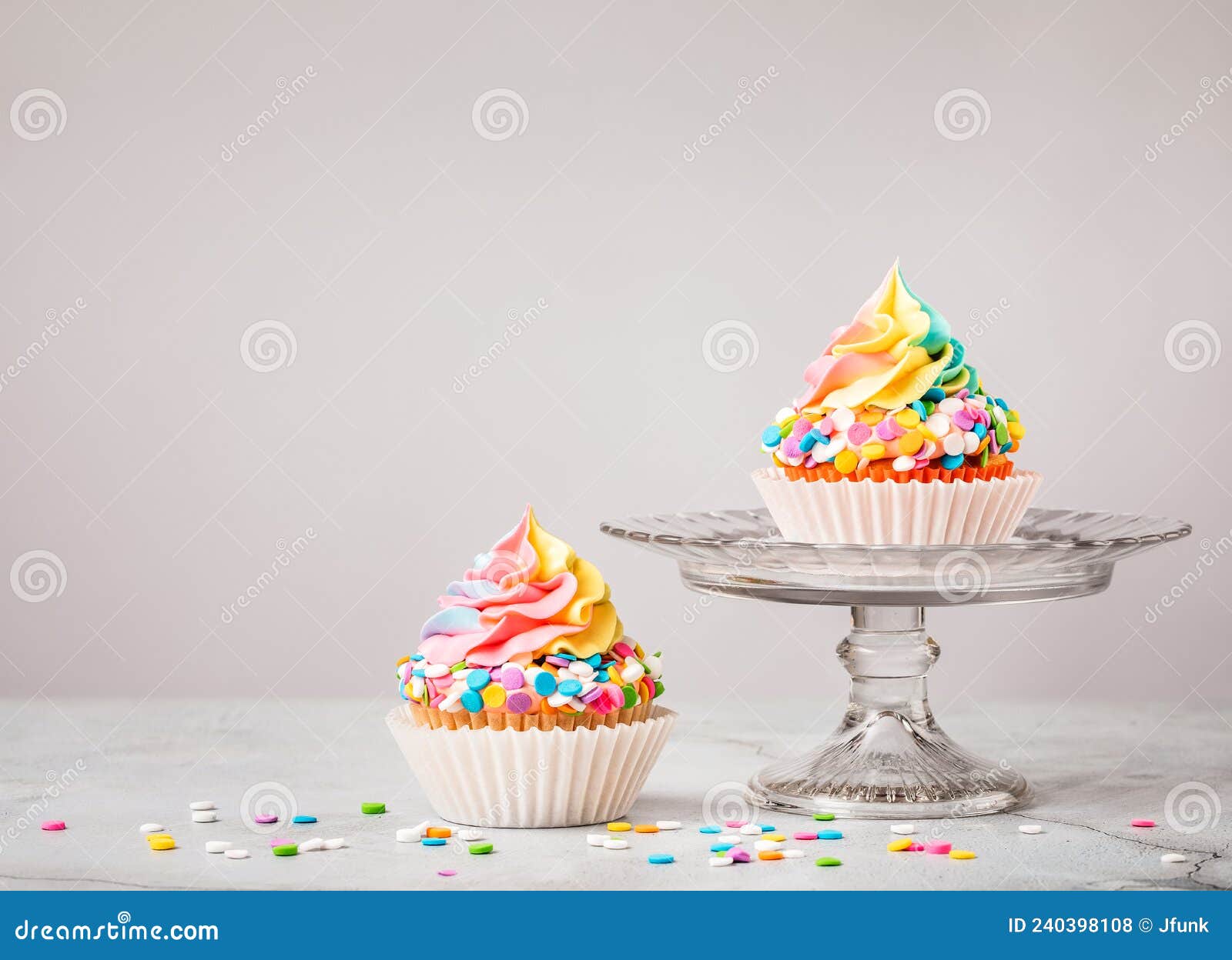 Rainbow Birthday Cupcakes with Sprinkles Stock Photo - Image of ...