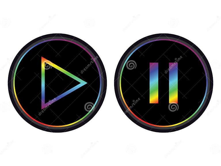 Rainbow Black Play Pause Button Icon Vector Stock Vector - Illustration ...