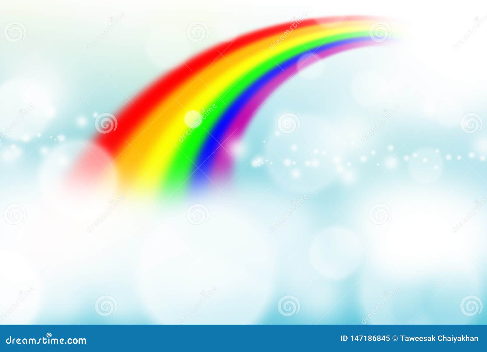 Rainbow on Blur and Light Abstract Background, Blue Background Stock ...