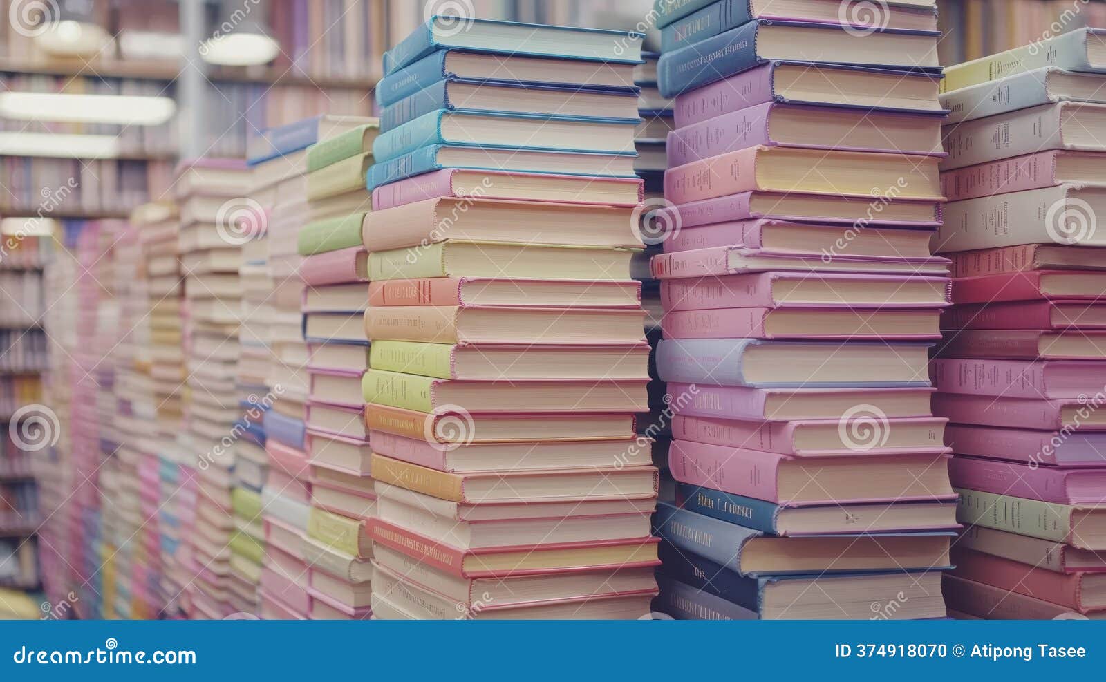 Rainbow Book Stack In Library Colorful Gradient Arrangement On ...