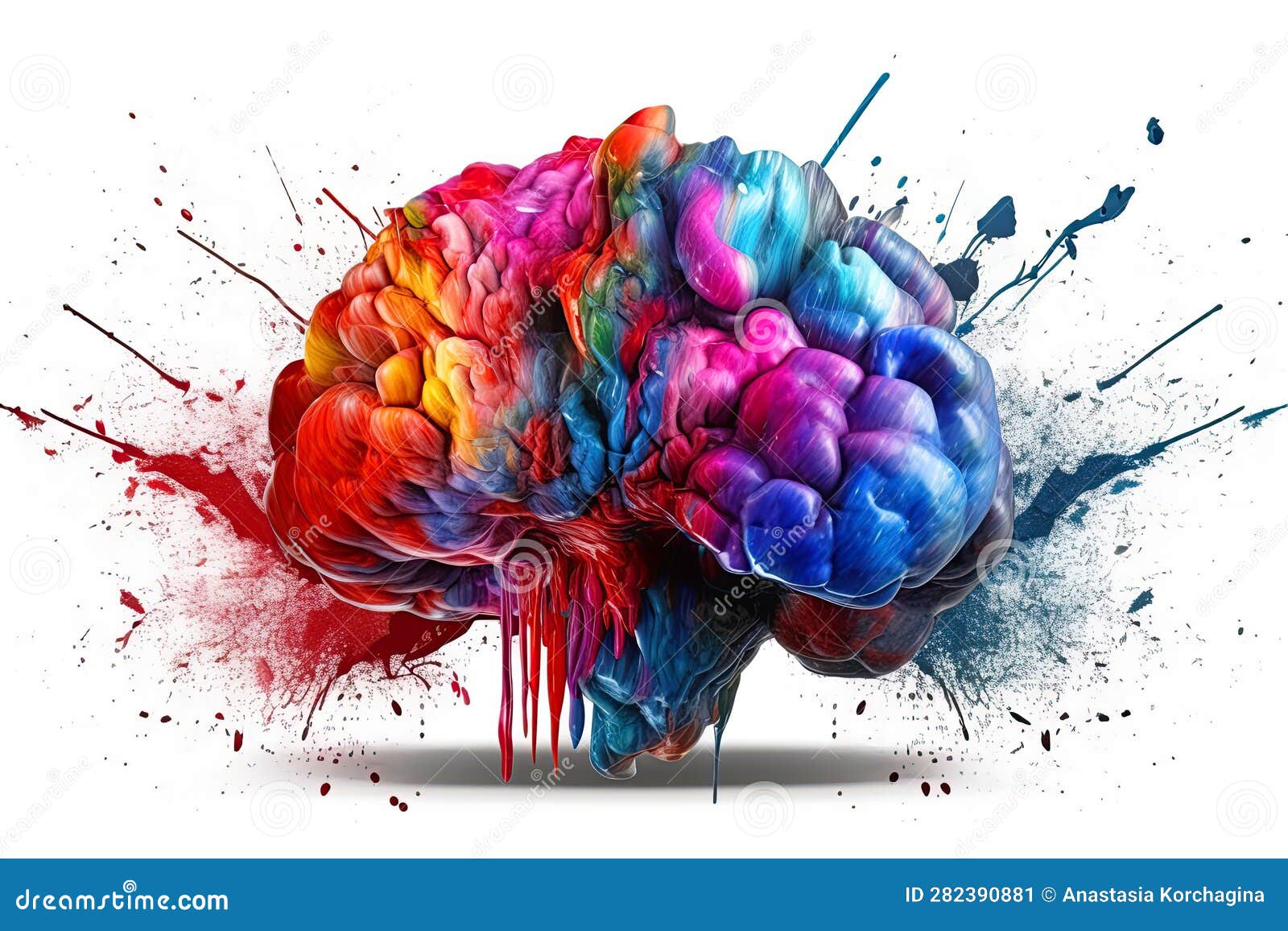 Rainbow Brain with Splashes of Paint on a White Background. Generating ...