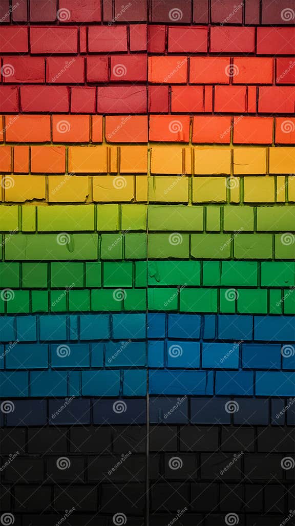 Rainbow bricks wall design stock image. Image of pattern - 285188229
