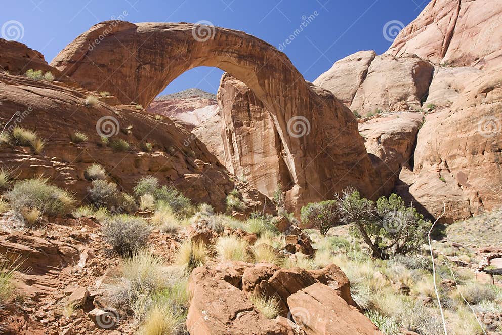 Rainbow Bridge Arch, Lake Powell Stock Photo - Image of eroded, bridge ...