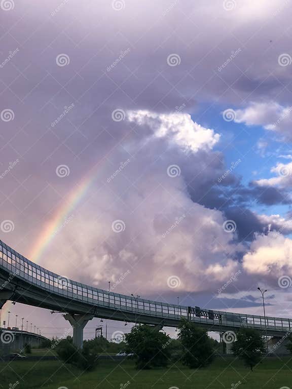 Rainbow on the Bridge in the Cloudy Sky Stock Image - Image of bridge ...