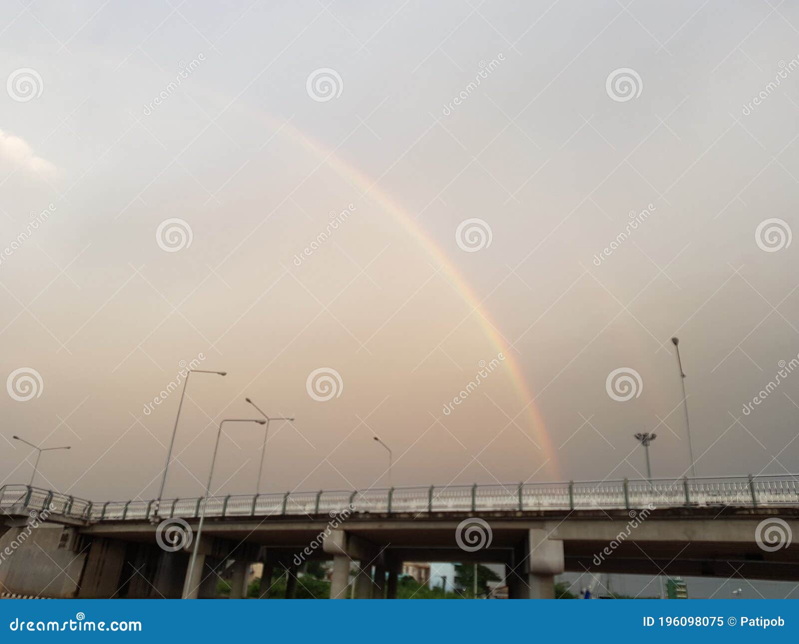 Rainbow on the Bridge, White Sky Background before Sunset Stock Image ...
