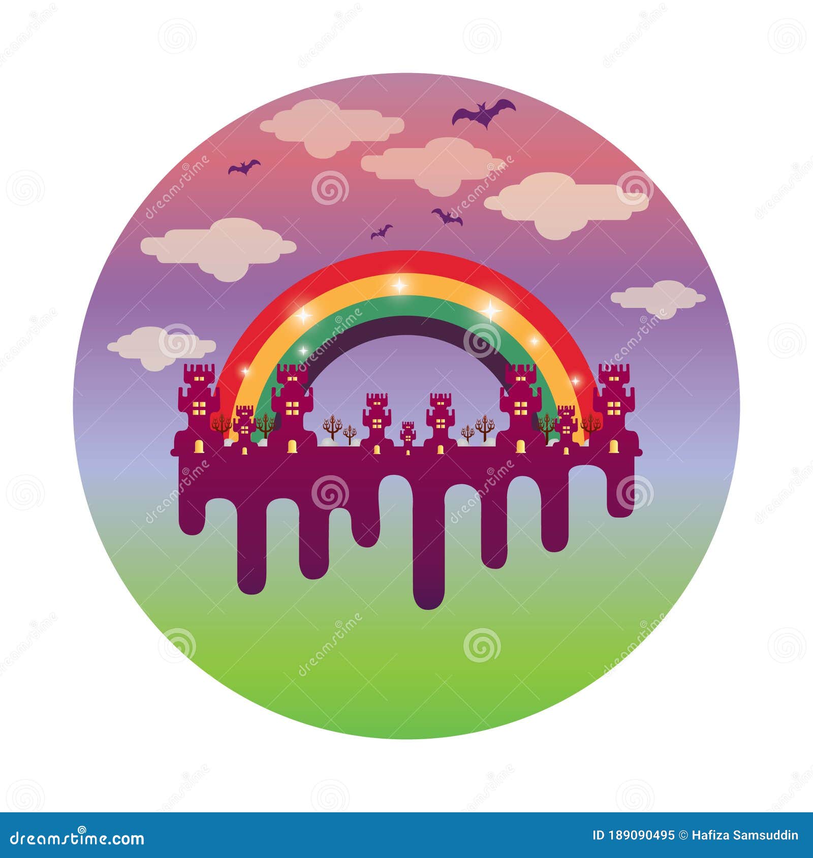 Rainbow with Buildings. Vector Illustration Decorative Design Stock ...