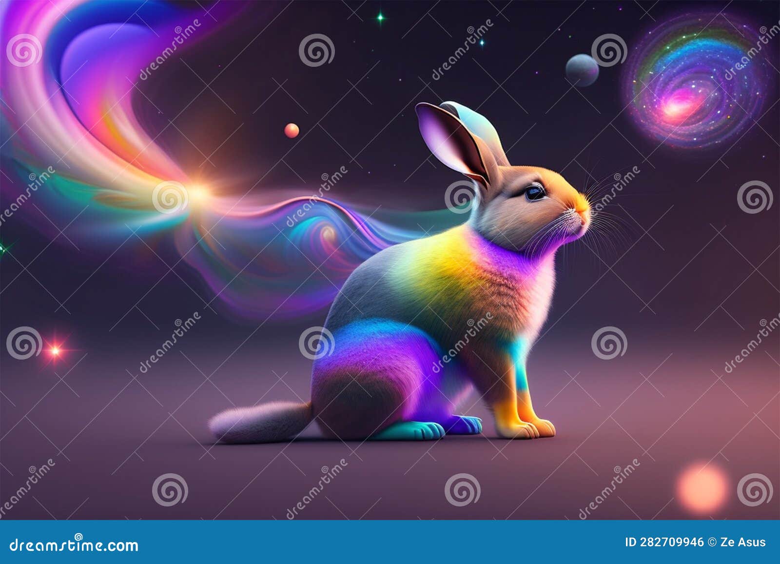 Rainbow Bunny, Shining in the Galaxy Stock Illustration - Illustration ...