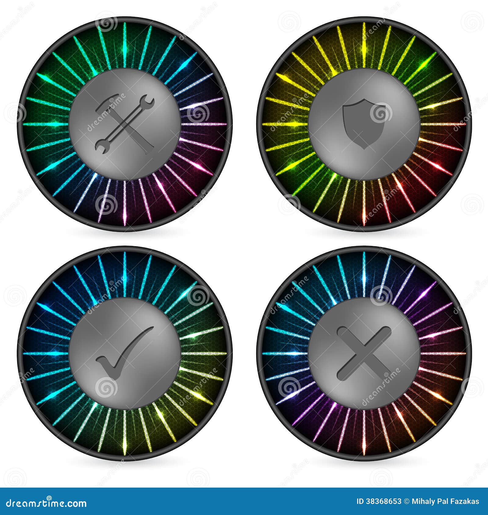 Rainbow Button Set with Various Icons Stock Vector - Illustration of ...
