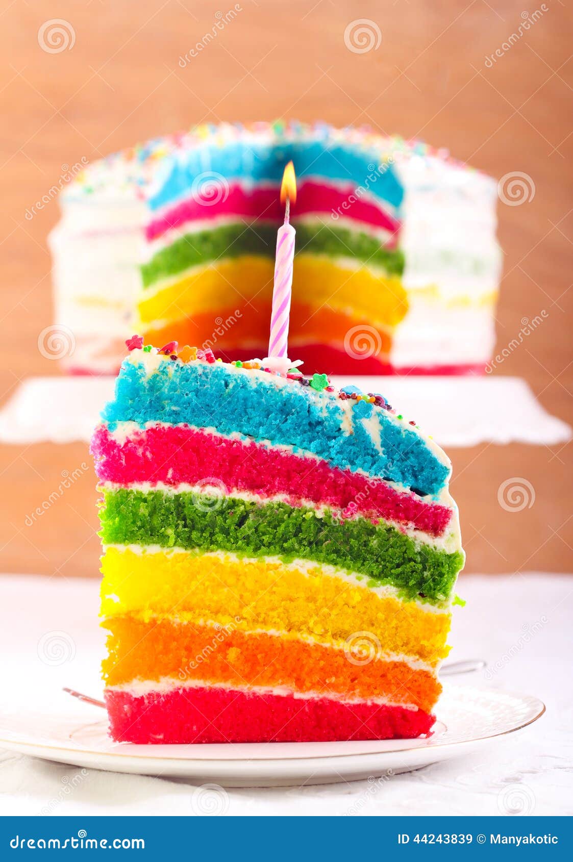 Rainbow cake slice stock image. Image of dessert, colors - 44243839