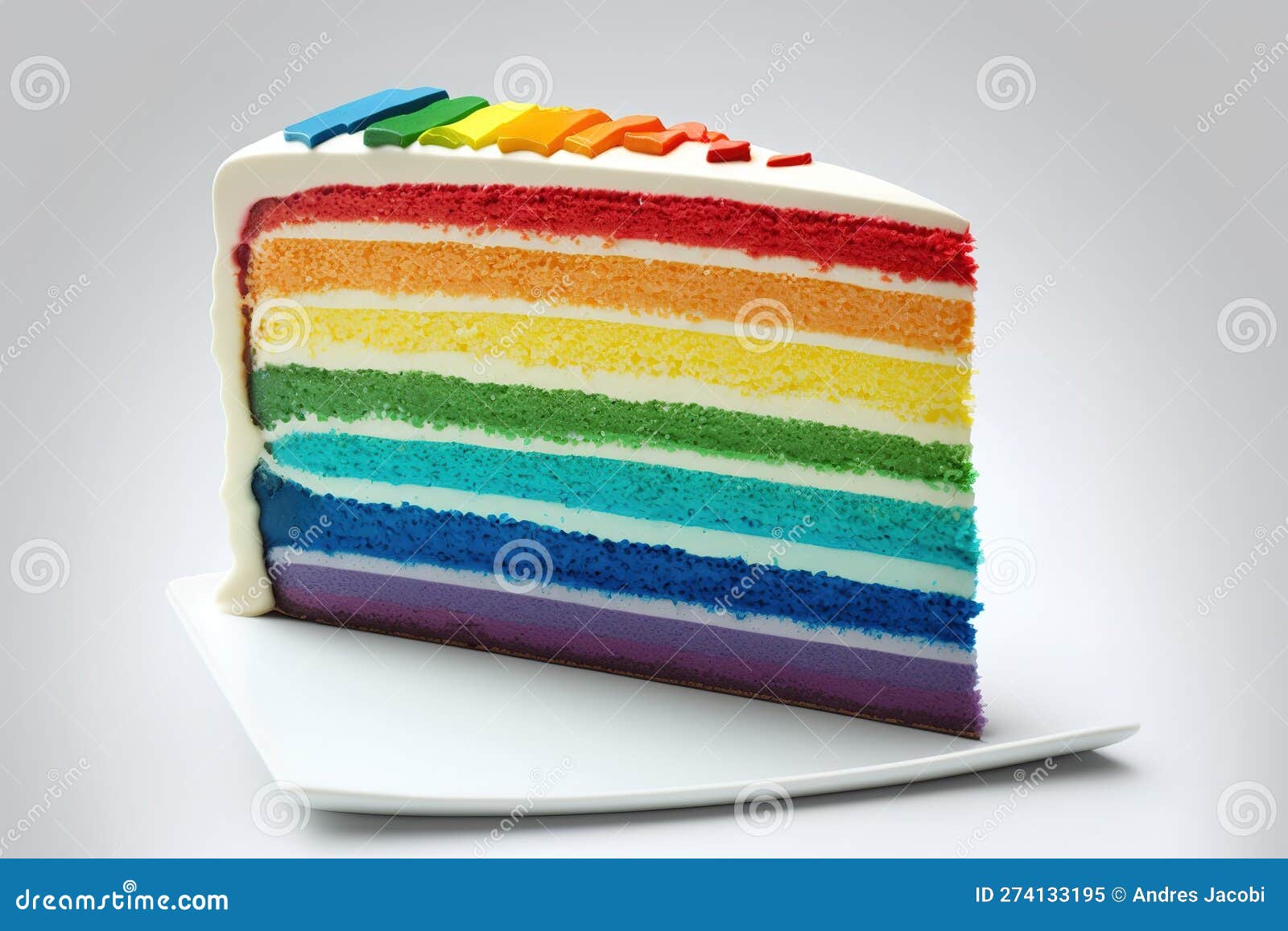 Rainbow Cake Slice Over White Background. Stock Illustration ...