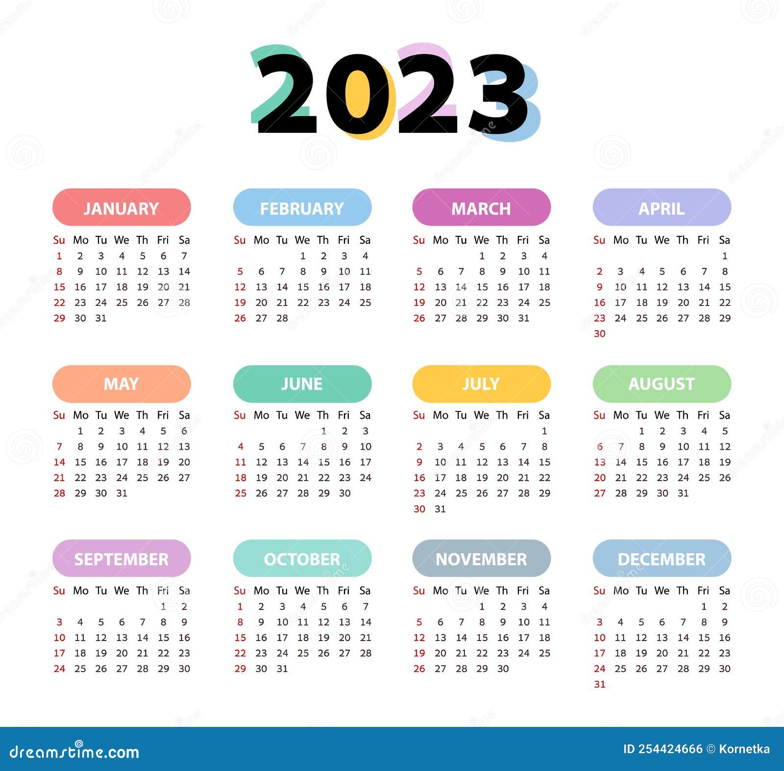 Rainbow Calendar Year 2023. Square Vector Calendar. Starts Monday ... Rainbow Calendar Year 2023. Square Vector Calendar. Starts Monday ...