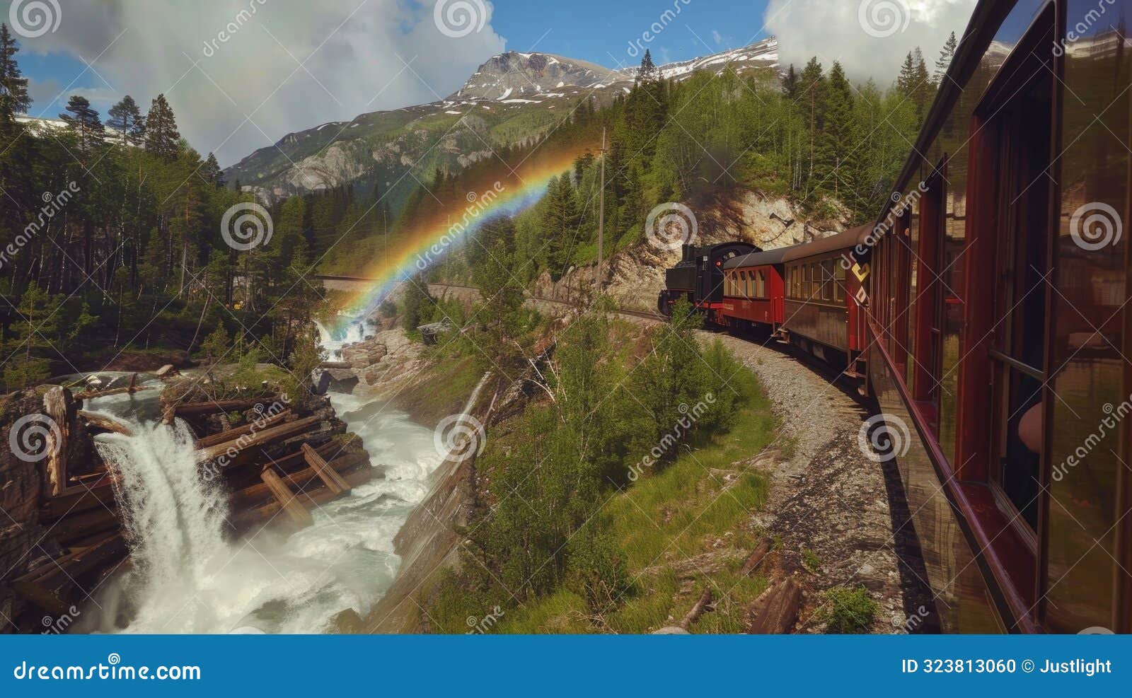 A Rainbow Can Be Seen Above the Waterfalls As the Train Glides Past ...