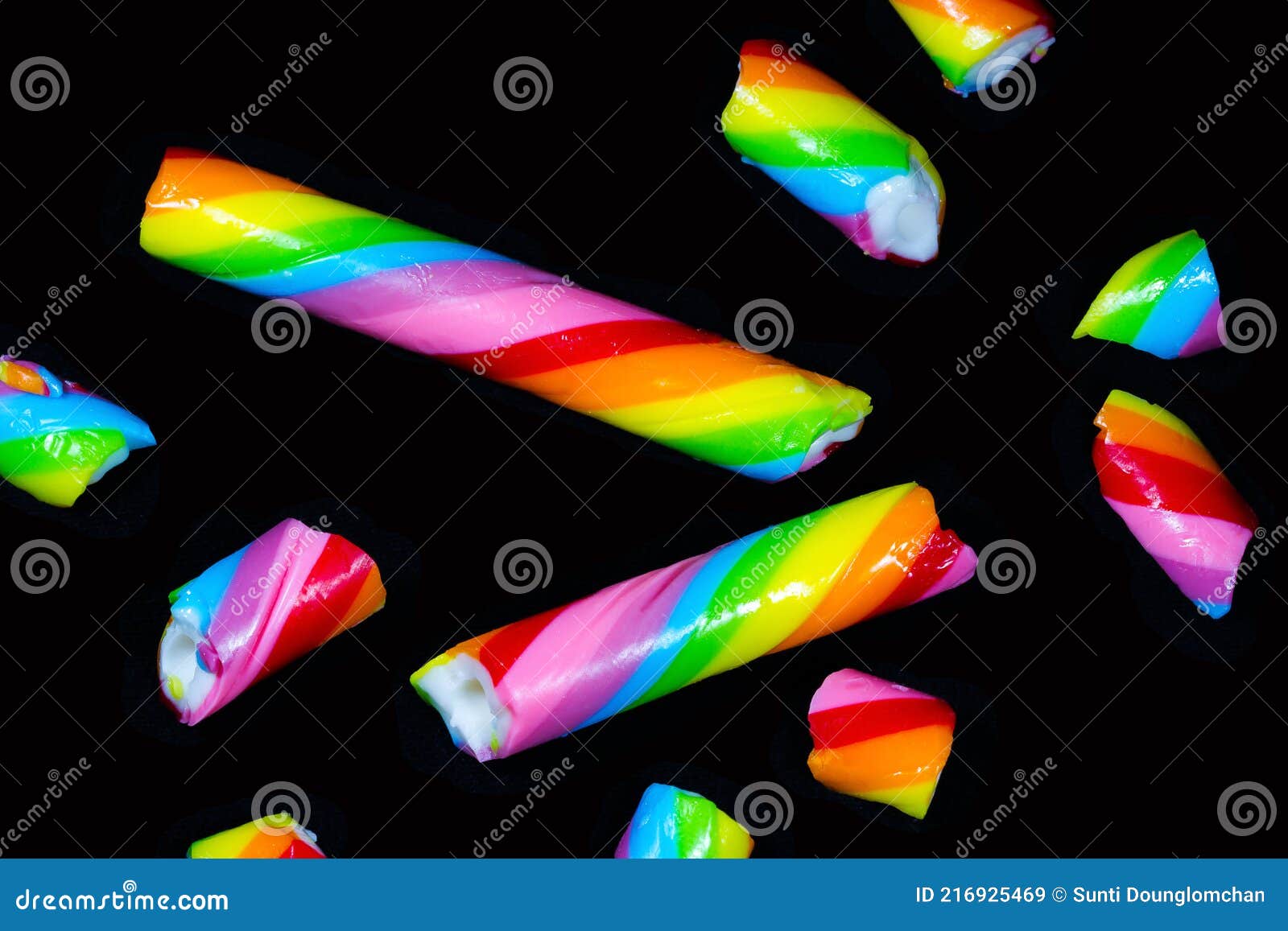 Rainbow Candy Stick on a Black Background Stock Image - Image of sticky ...