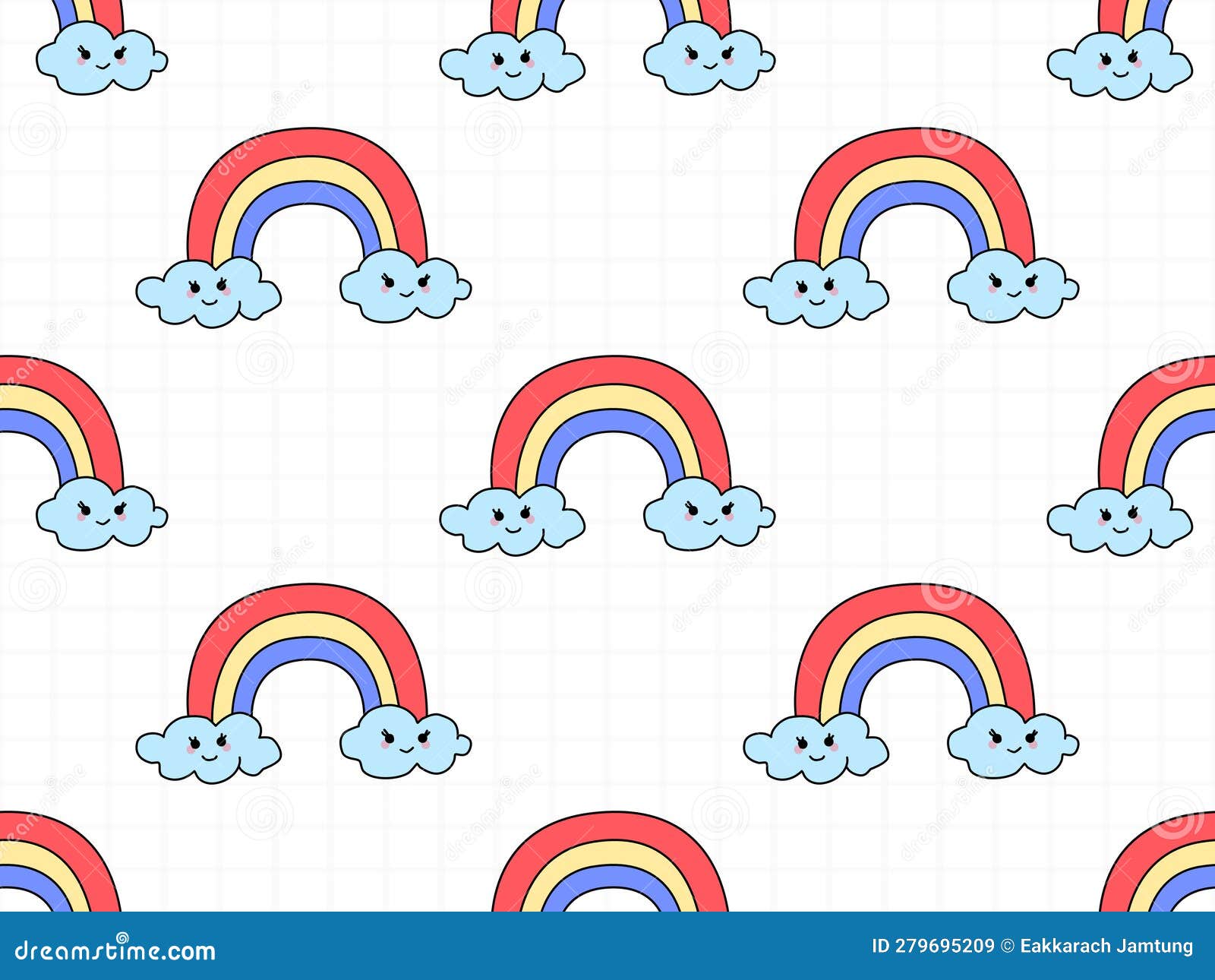 Rainbow Cartoon Character Seamless Pattern Stock Vector - Illustration ...