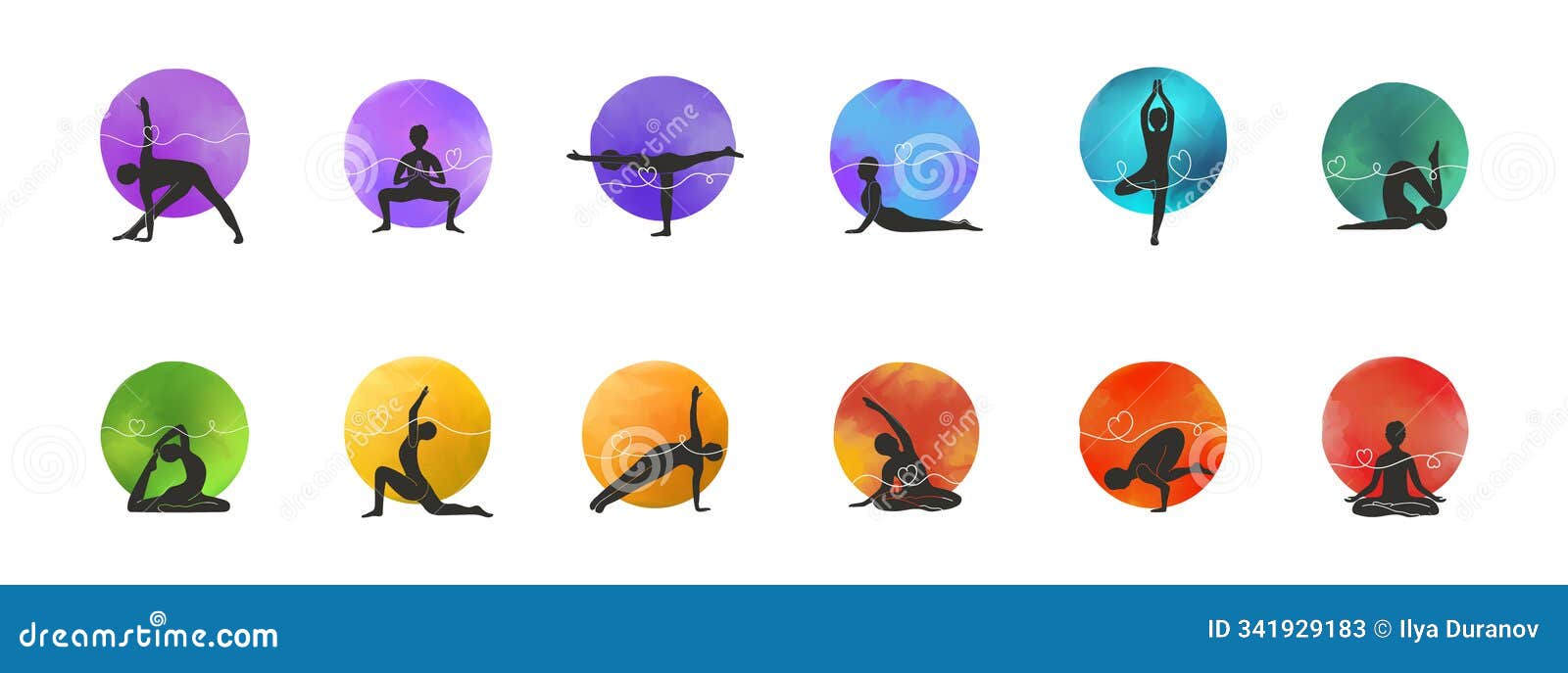 Rainbow Chakra Yoga Poses stock illustration. Illustration of circular - 341929183