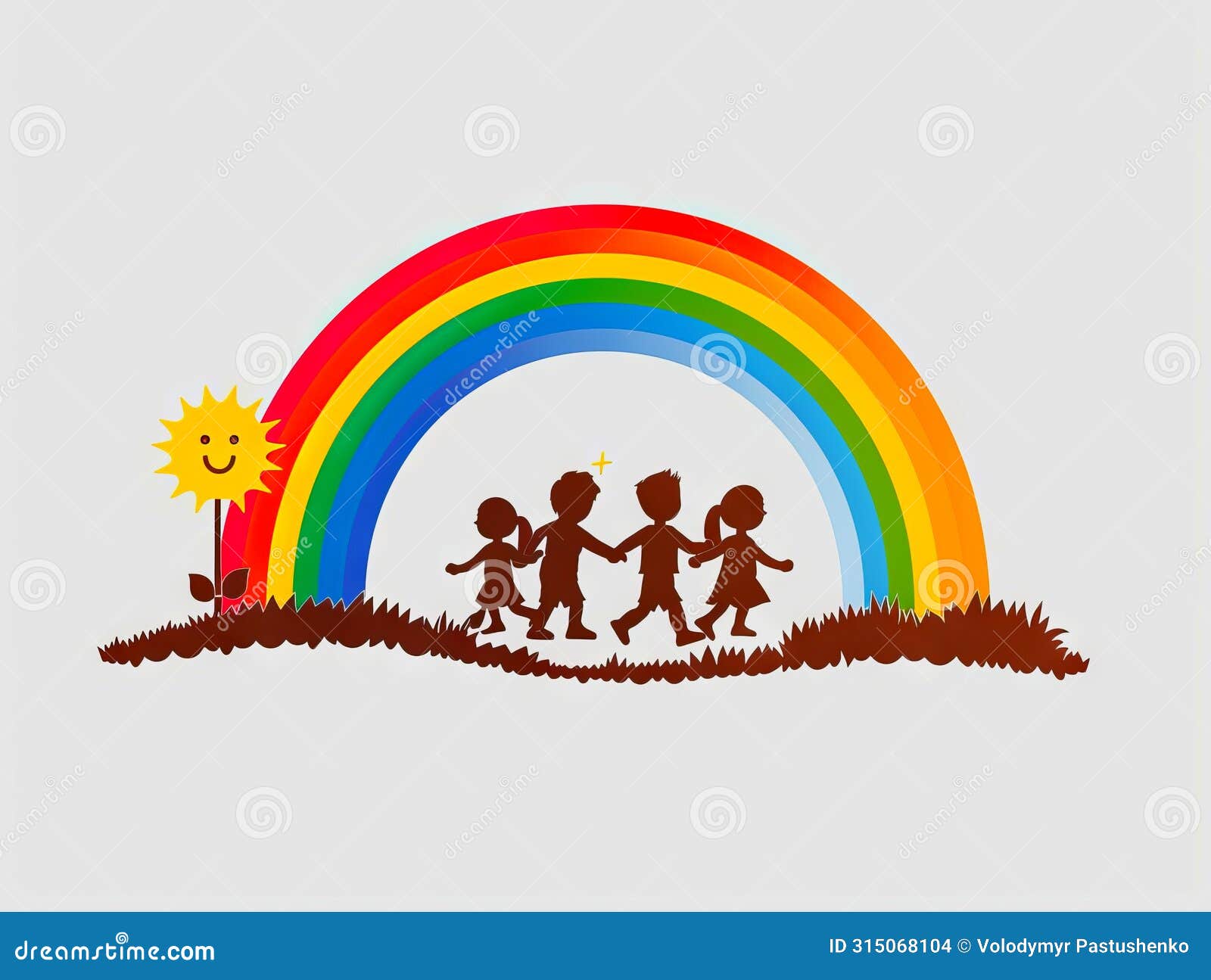 A Rainbow with Children Walking Under it Stock Illustration ...