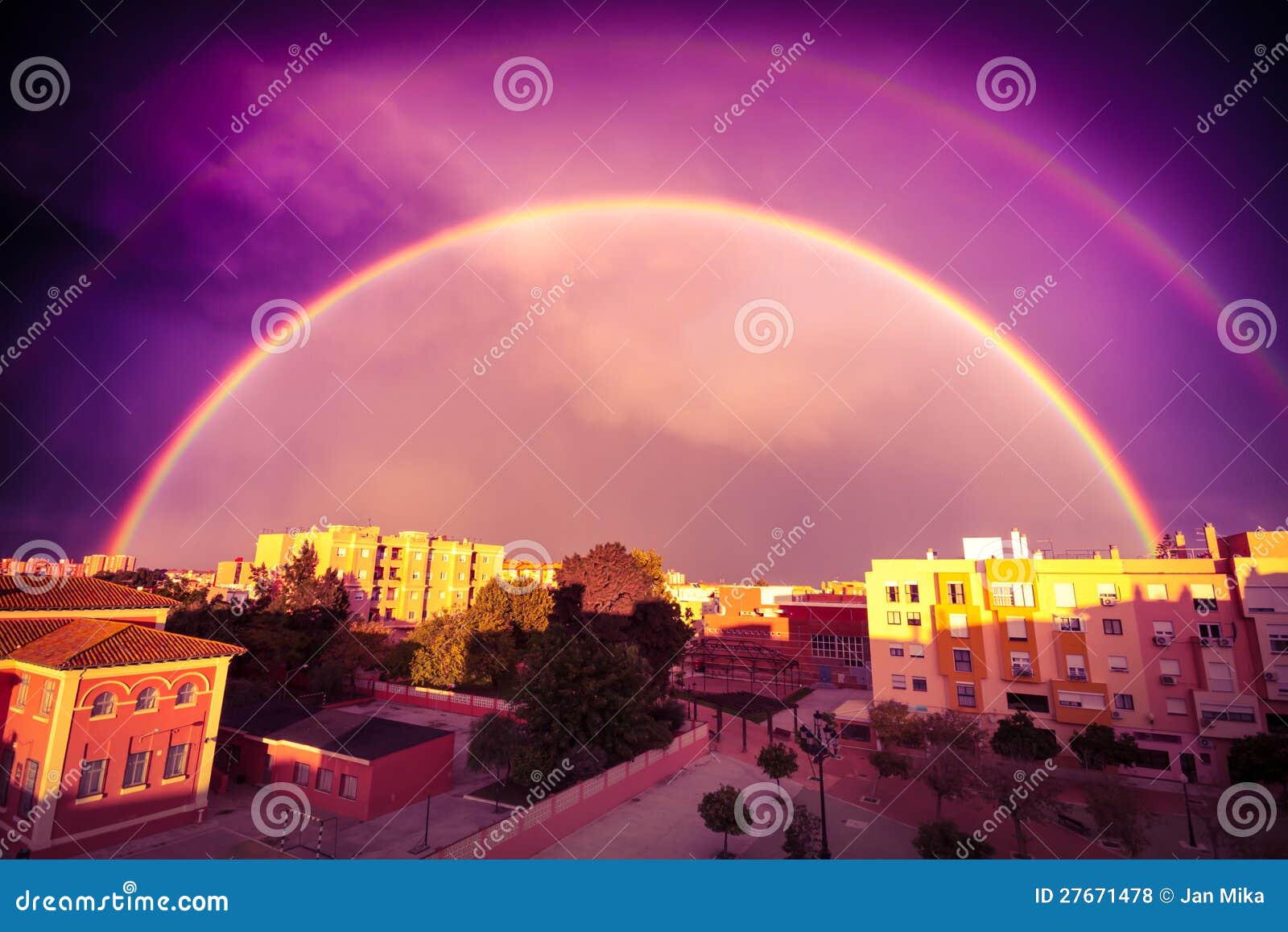 Rainbow in city stock photo. Image of cityscape, atmosphere - 27671478