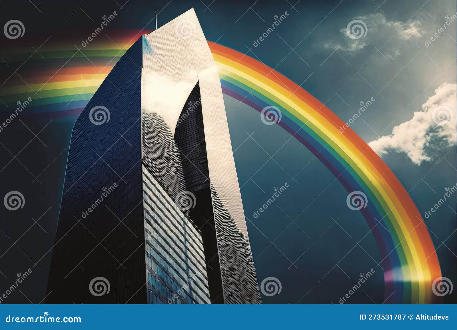 Rainbow, with a Close-up of a Skyscraper in the Background Stock ...