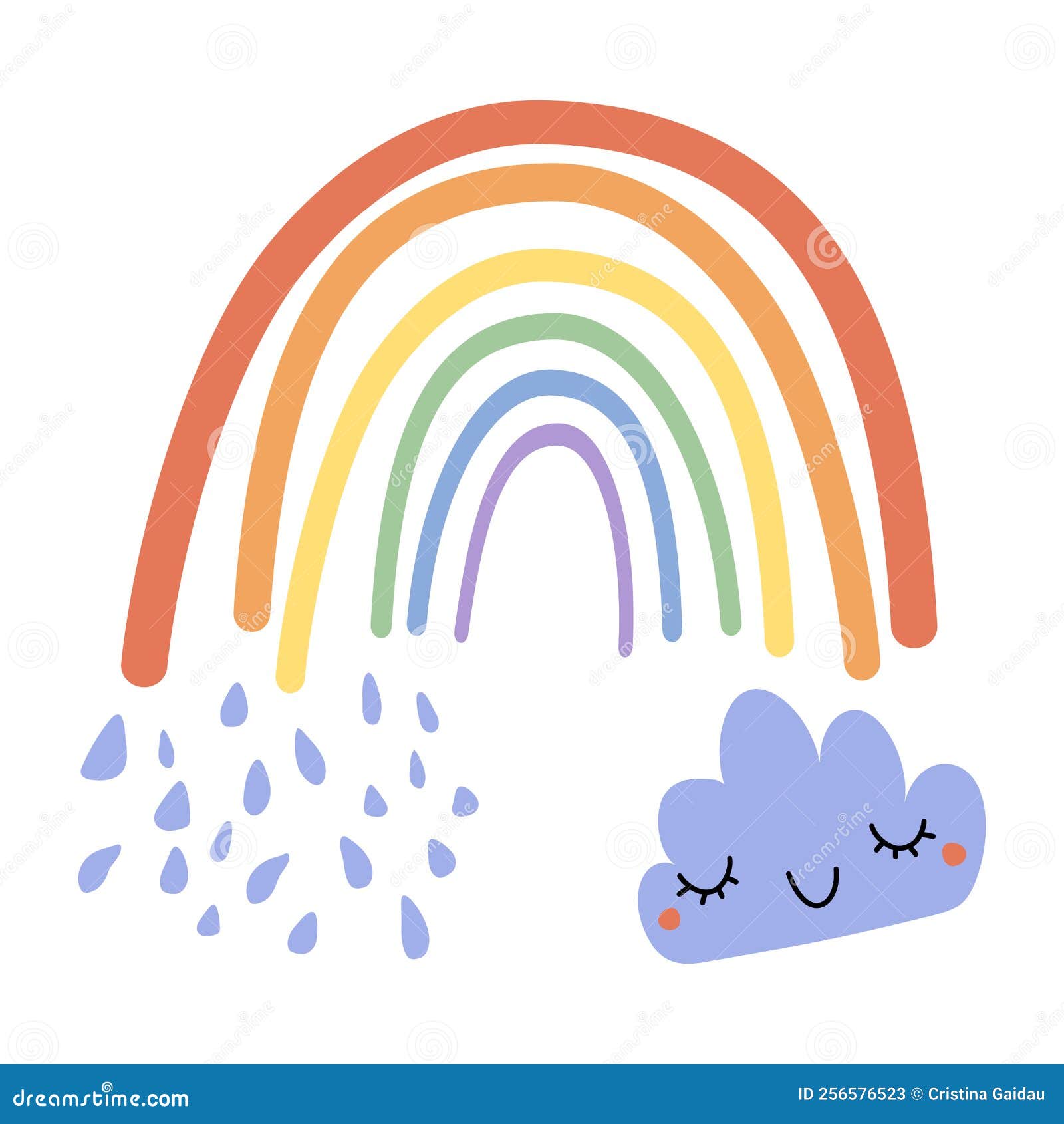 Rainbow with Cloud and Raindrops Vector Illustration Stock Vector - Illustration of decoration ...