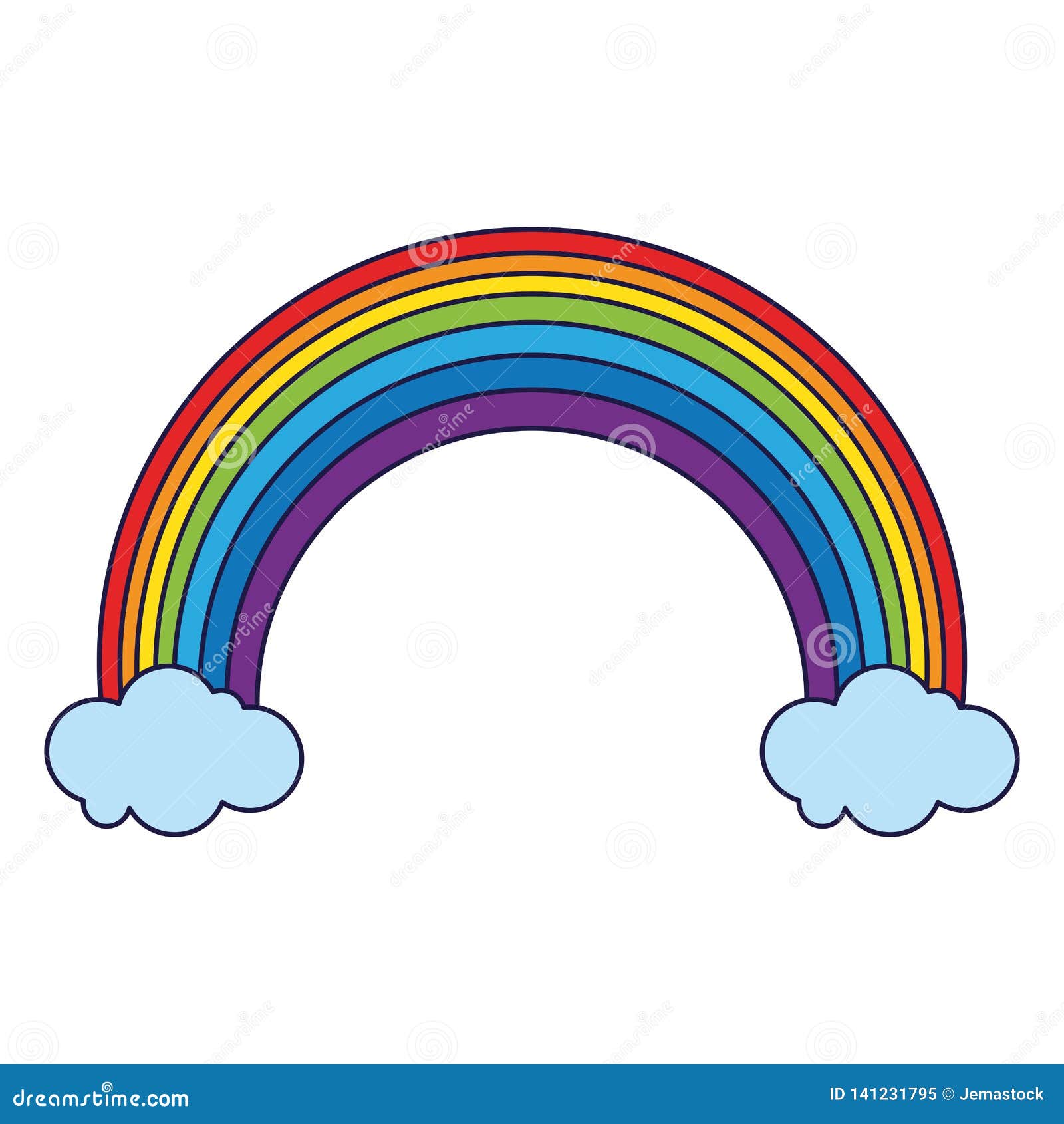 Rainbow and Clouds Cartoon Blue Lines Stock Vector - Illustration of ...