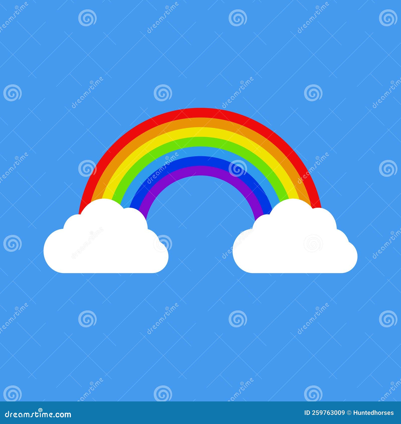 Rainbow and Clouds Isolated on Blue Stock Vector - Illustration of rainbow, abstract: 259763009