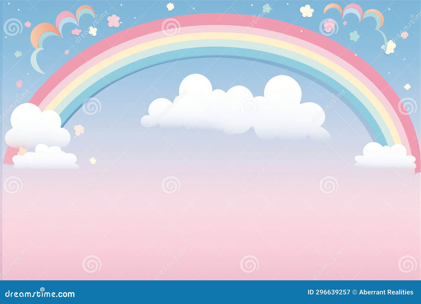 Rainbow and Clouds on a Pink Background Stock Illustration ...
