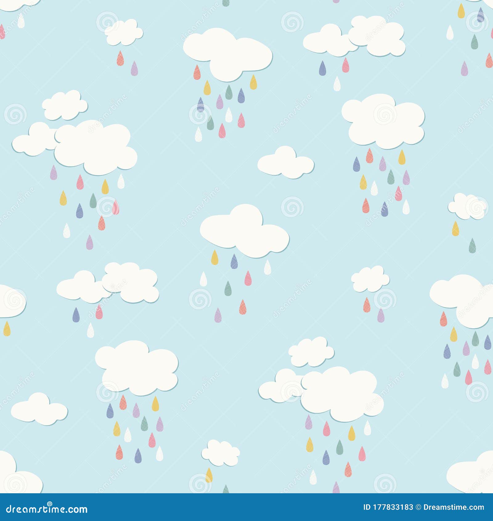 Rainbow Clouds with Raindrops Vector Repeat Seamless Pattern. Stock Vector - Illustration of ...