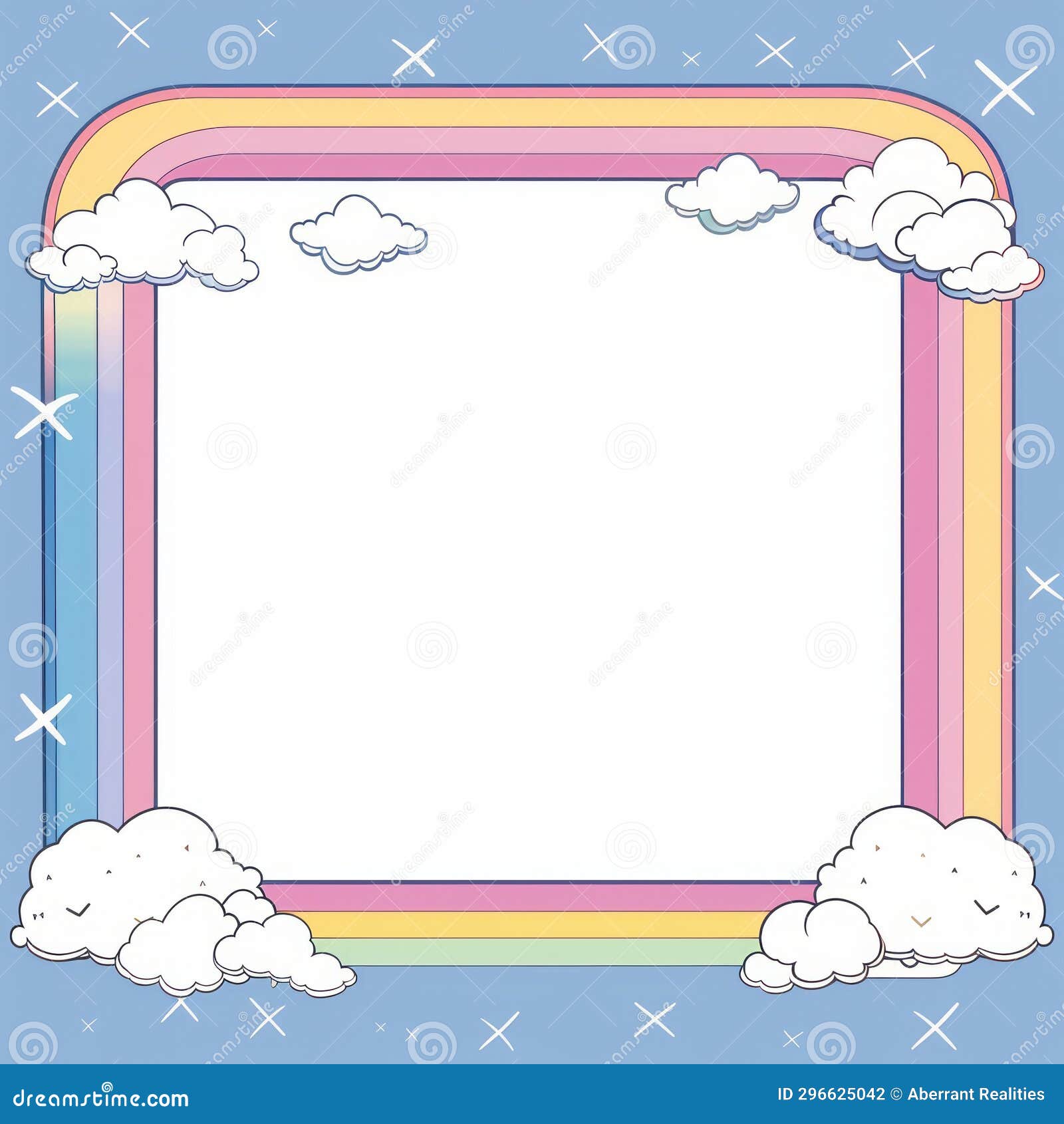 A Rainbow and Clouds in a Square Frame on a Blue Background Stock ...