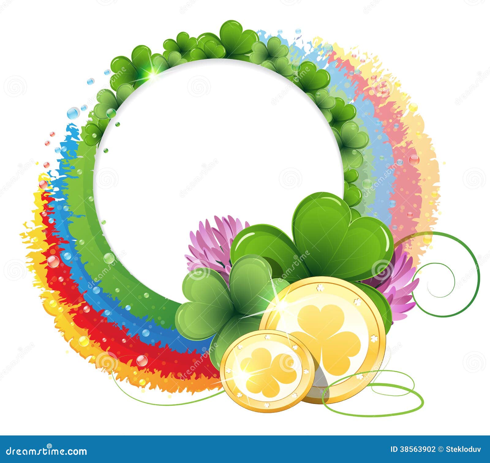 Rainbow, Clover and Gold Coins Stock Vector - Illustration of shine ...