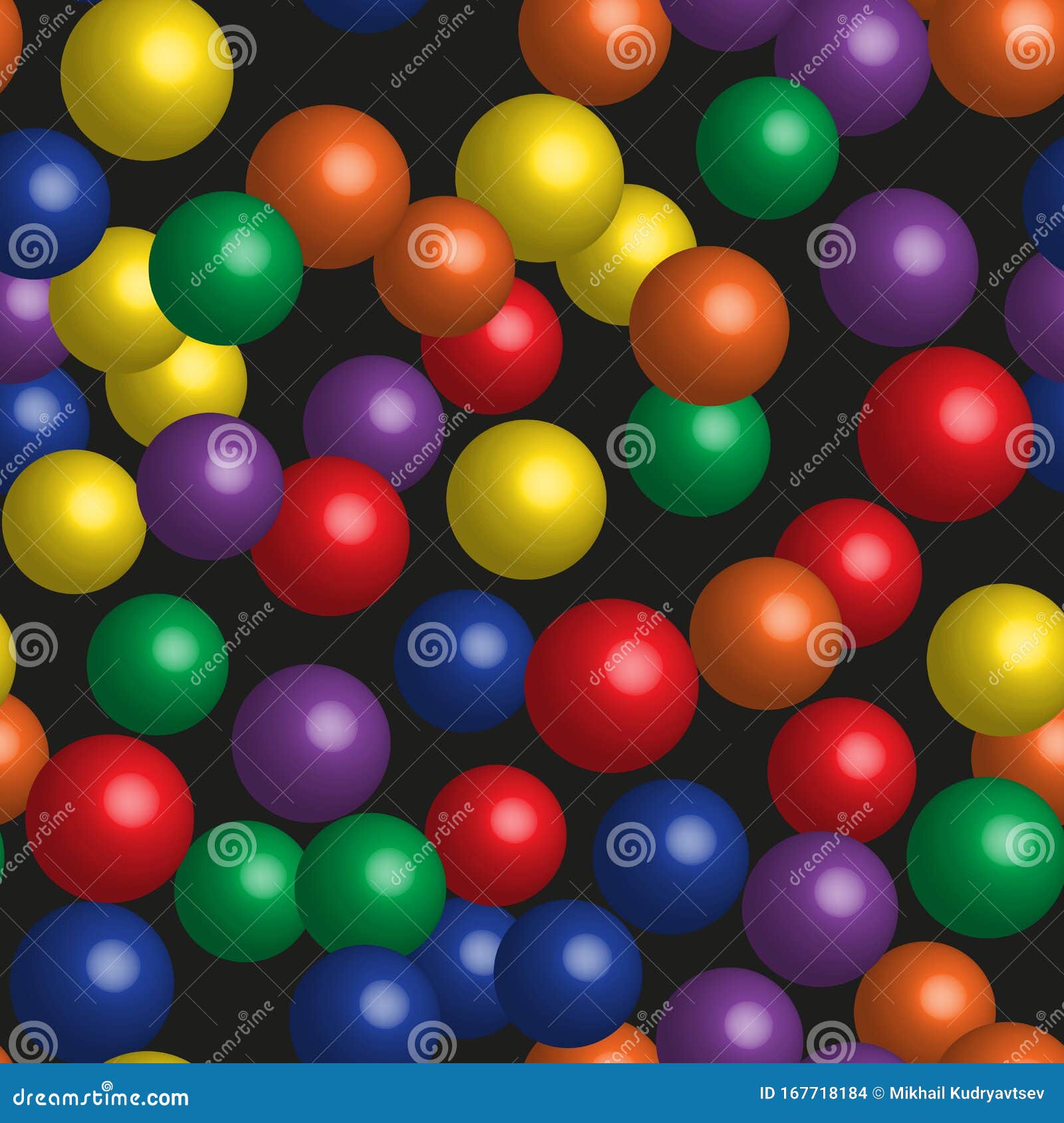 Rainbow Color Balls Seamless Pattern on Black Background Stock Vector ...