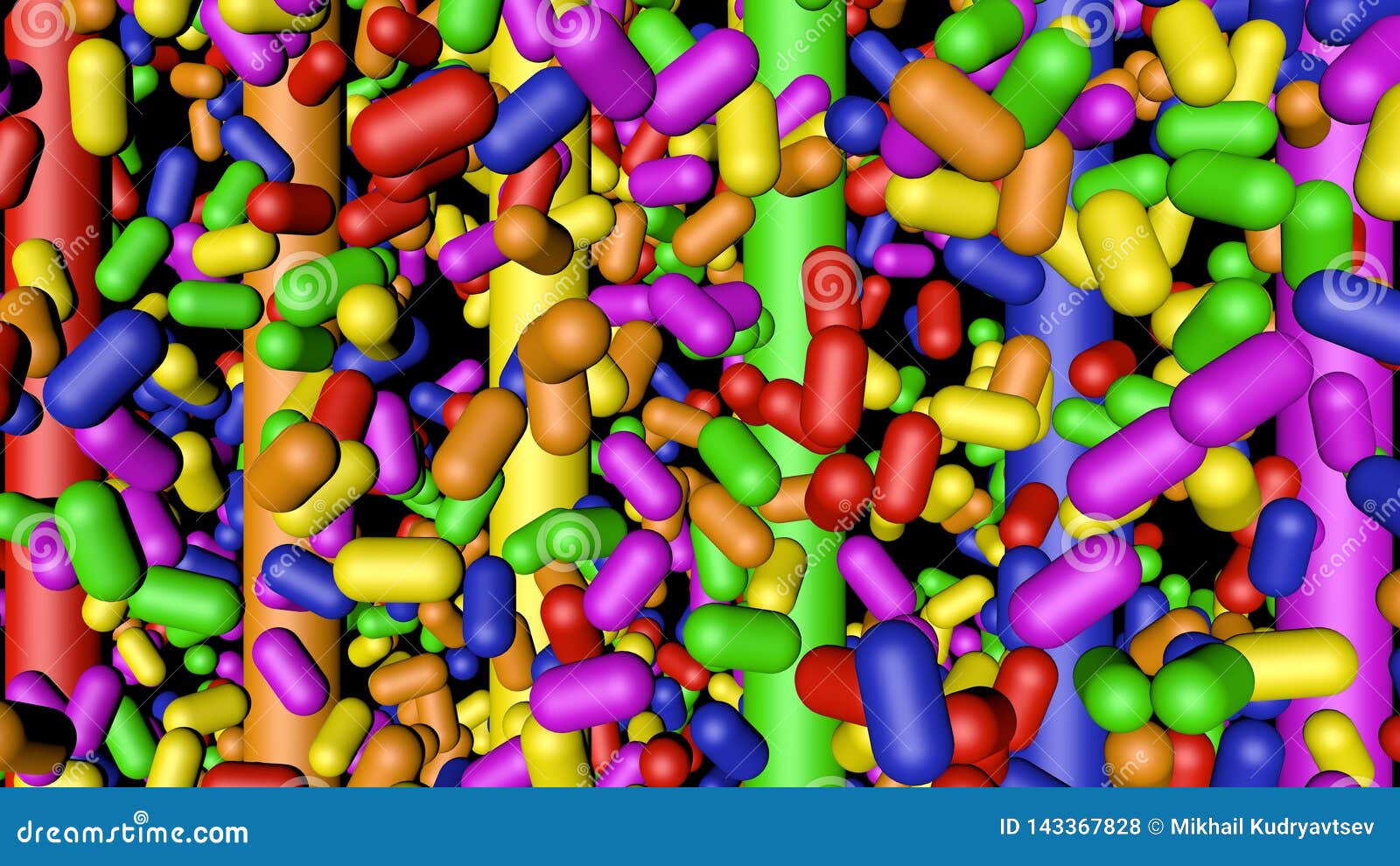 Rainbow Color Capsules, 3D Rendering on Black Stock Illustration ...