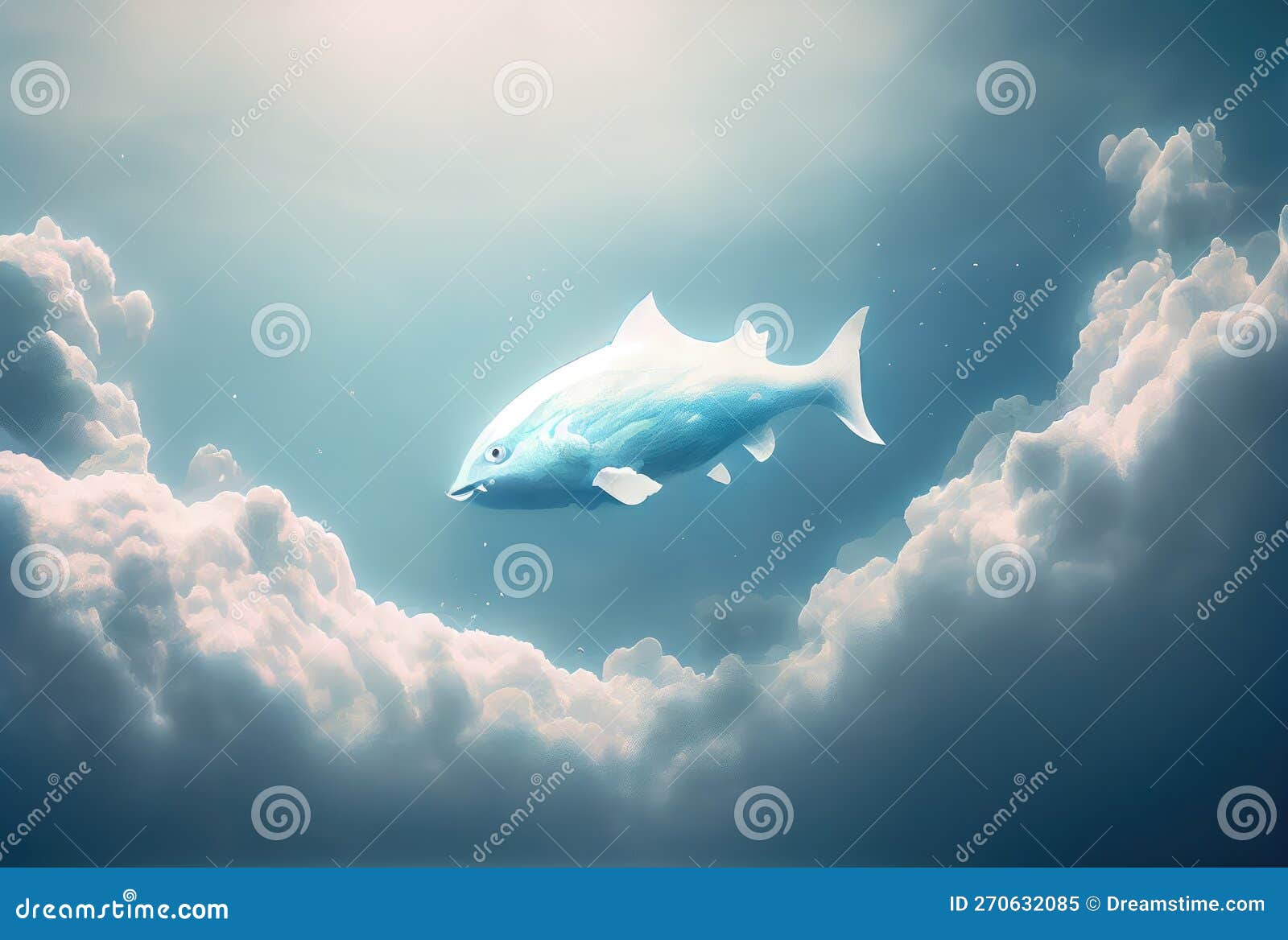 Rainbow Color Fish Swimming in the Sky with Cloudy Background ...