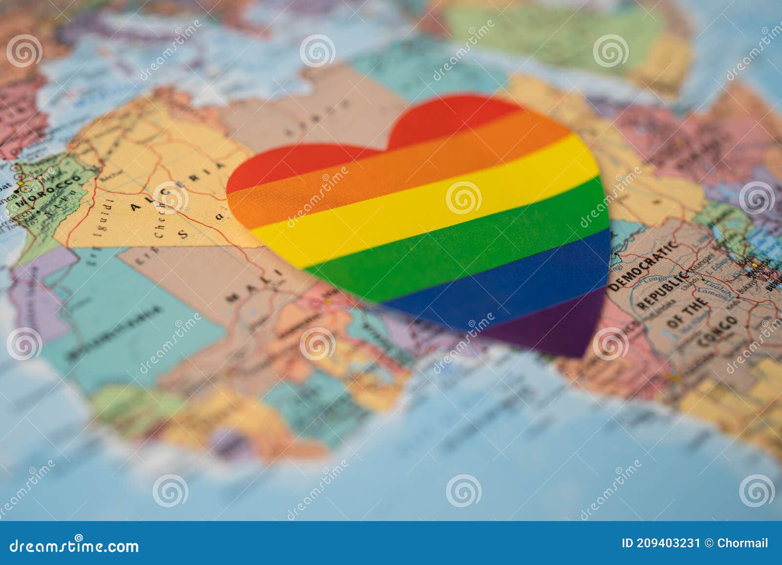 Rainbow Color Heart On Africa Globe World Map Background Symbol Of