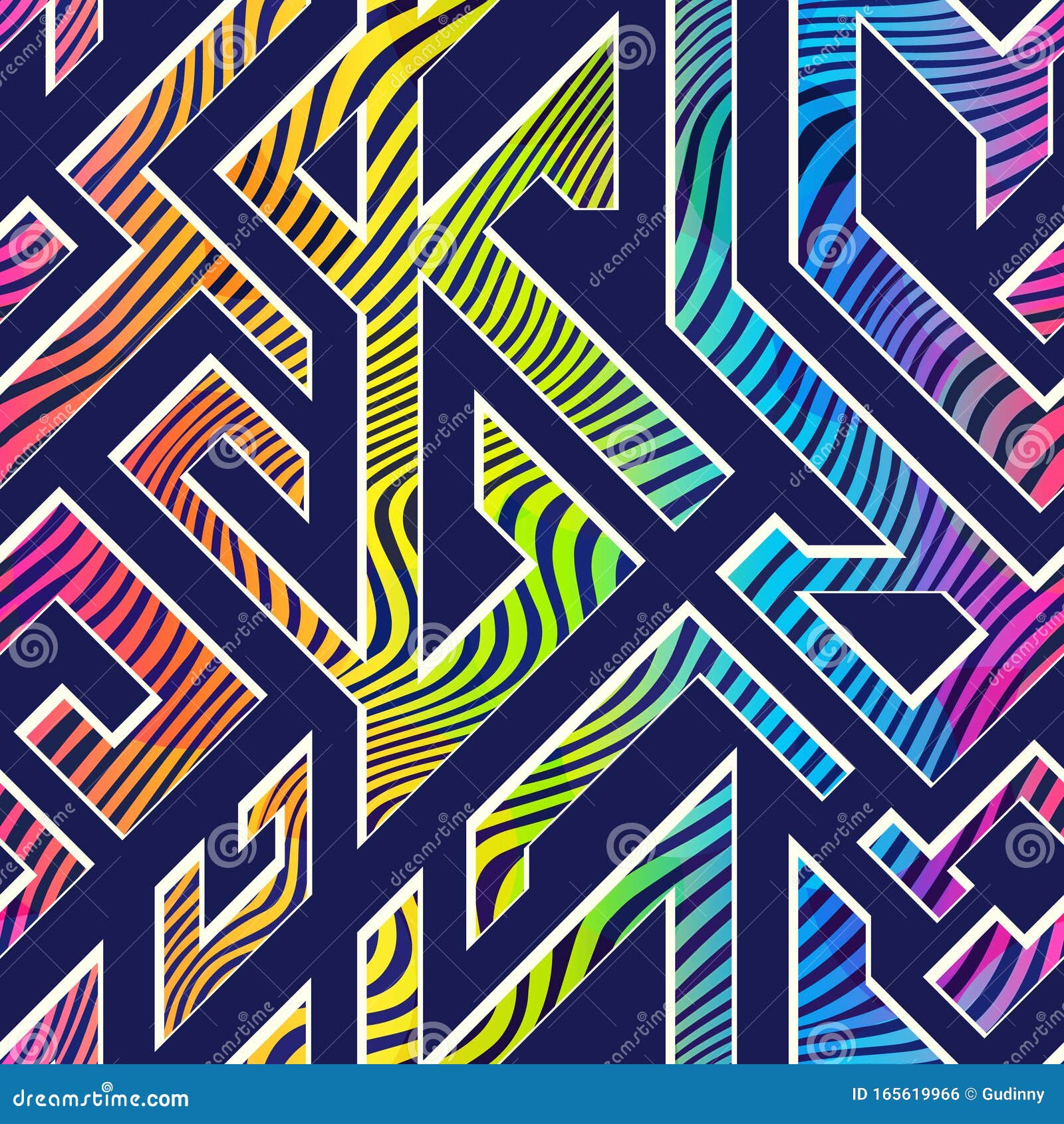 Rainbow Color Maze Seamless Pattern Stock Vector - Illustration of line ...