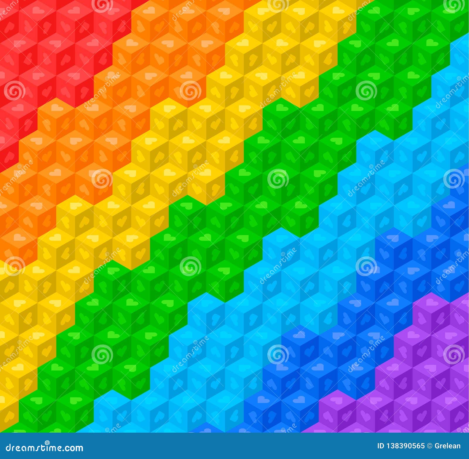 Rainbow Colored Abstract 3d Cubes Geometric Background with Hearts ...