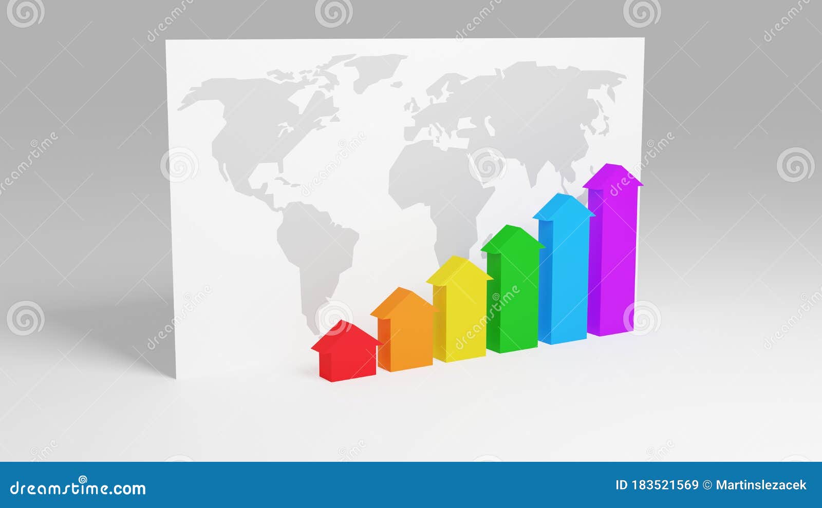 Rainbow Colored Arrows are Growing from Zero To Up in Front of White ...