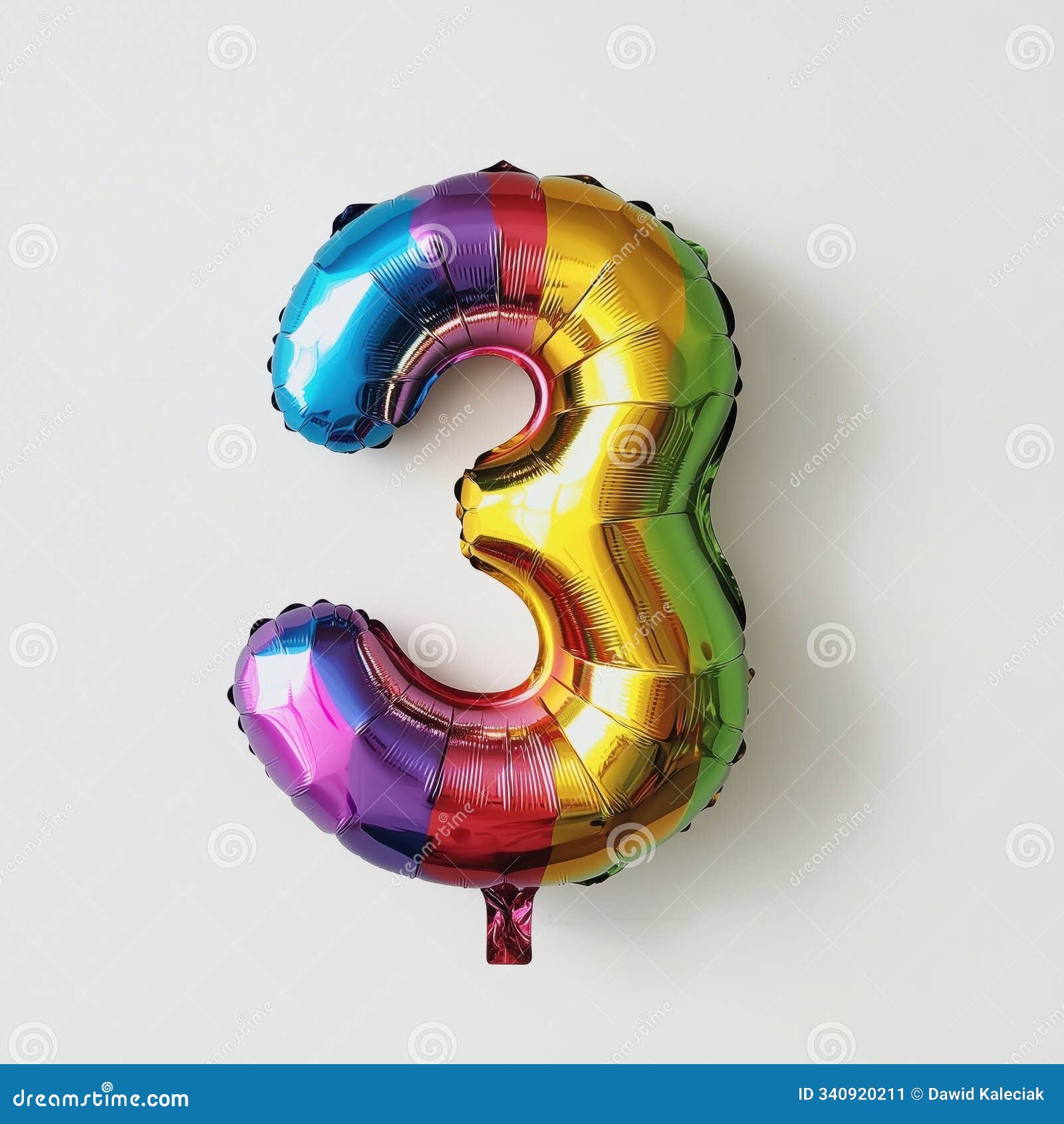 A Rainbow-colored Balloon Shaped Like the Number Three. it is Isolated ...