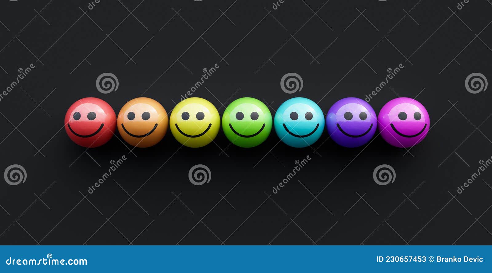 Rainbow Colored Balls with Smiling Faces Lined Up in Row. Creative ...