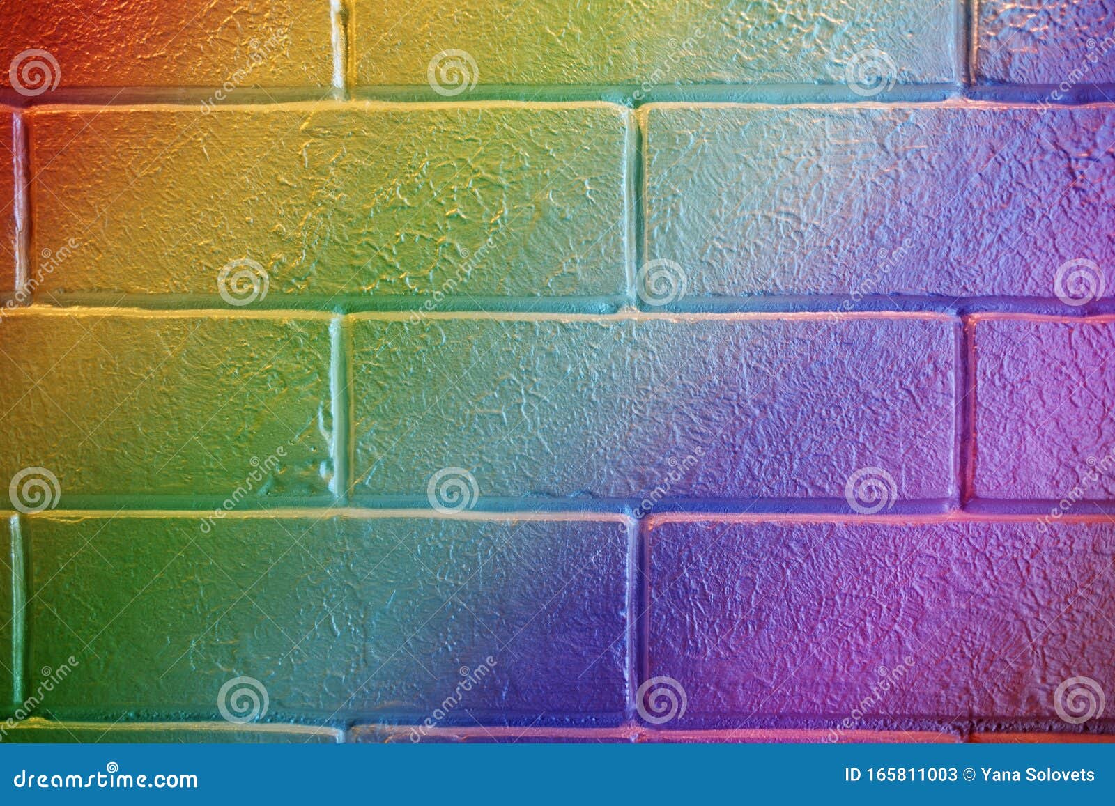 Rainbow Colored Brick Texture Closeup Horizontal Background. Stock ...