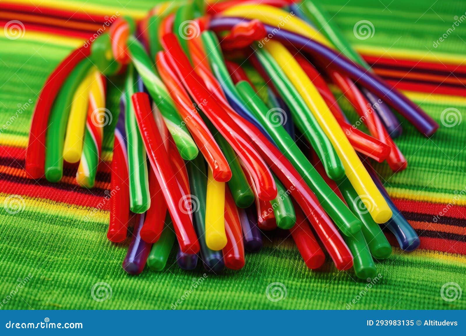 Rainbow-colored Candy Canes on a Green Mat Stock Illustration ...
