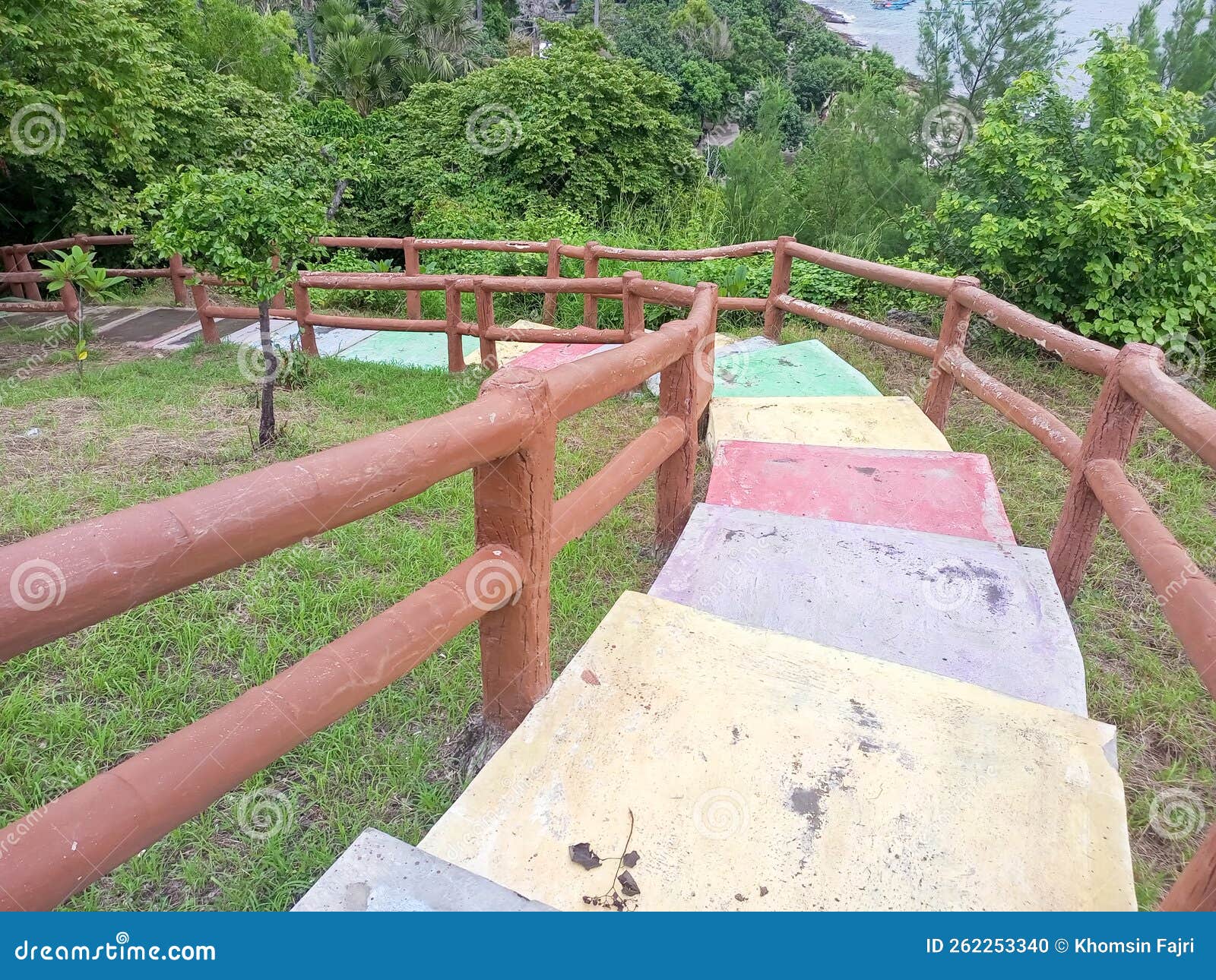 A Rainbow-colored Climbing Ladder in a Theme Park Stock Photo - Image ...