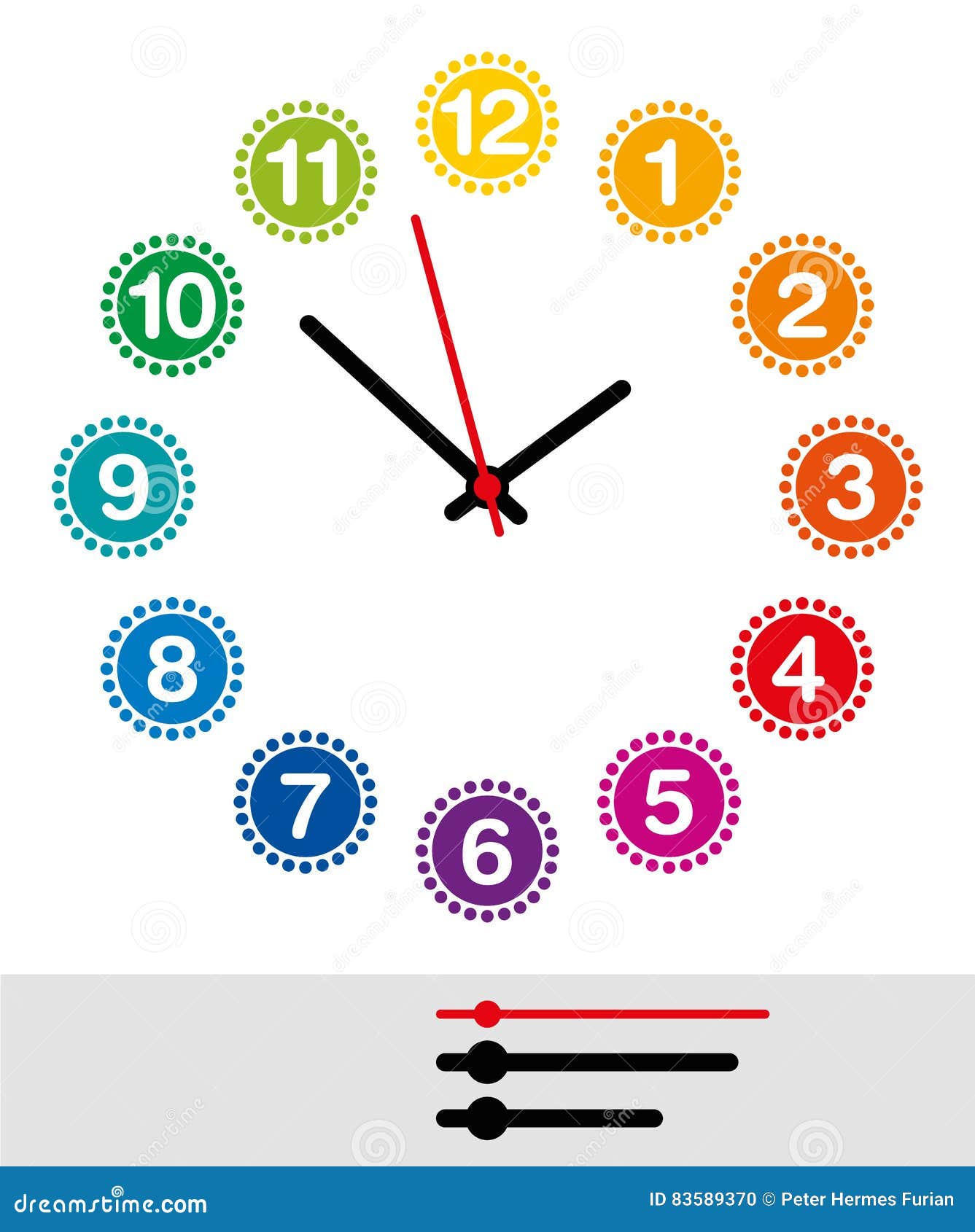 Rainbow Colored Clock Face with Pointers Stock Vector - Illustration of ...