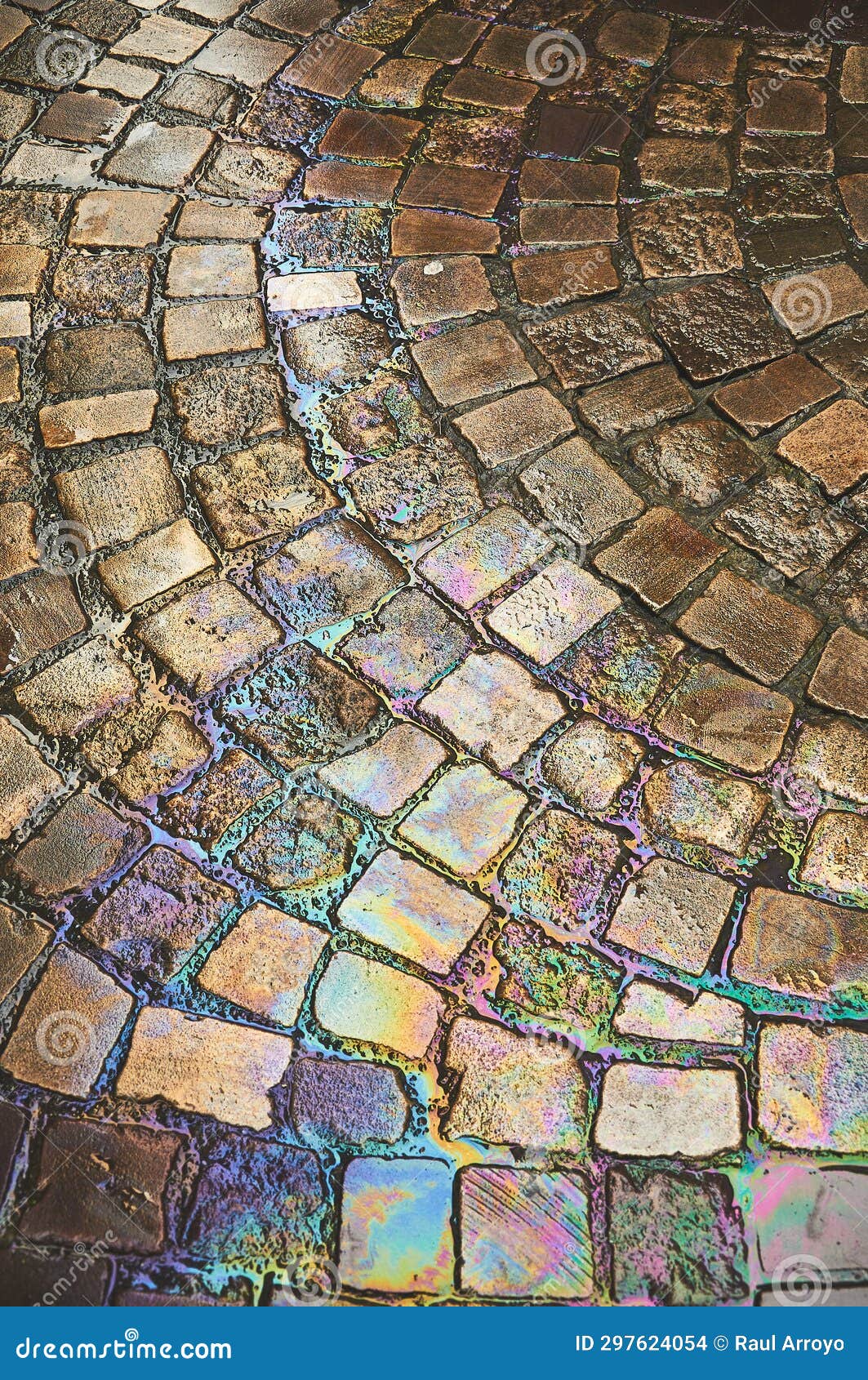 Rainbow-Colored Cobbled Ground after Rain Stock Photo - Image of ...