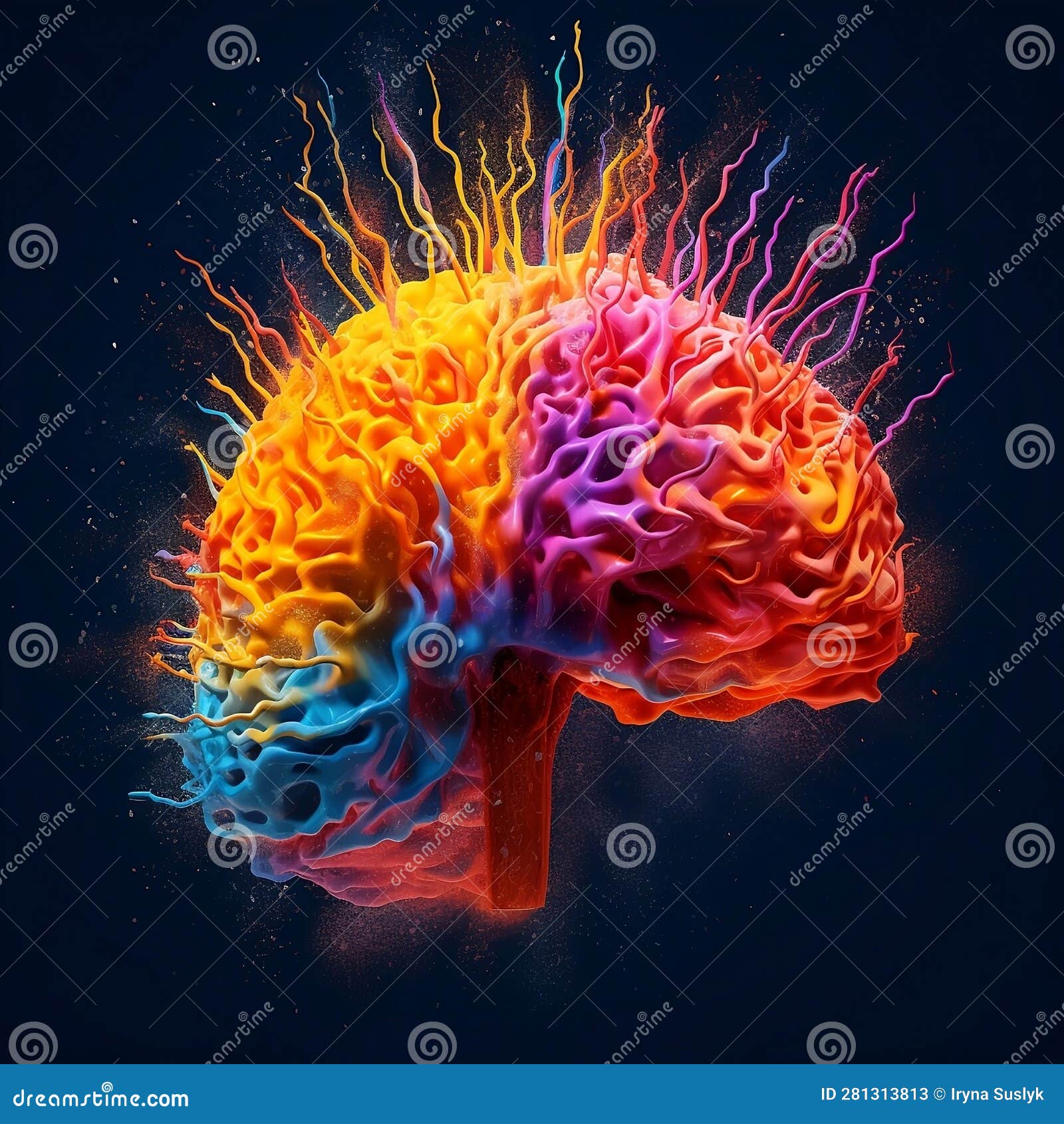 Rainbow-colored Creative Brain Explodes with Knowledge and Ideas on the ...